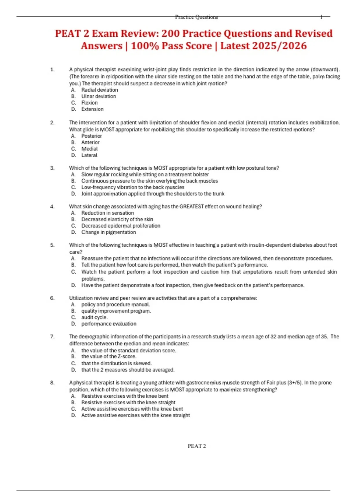 PEAT 2 Exam Review – 200 Practice Questions and Revised Answers (Latest ...