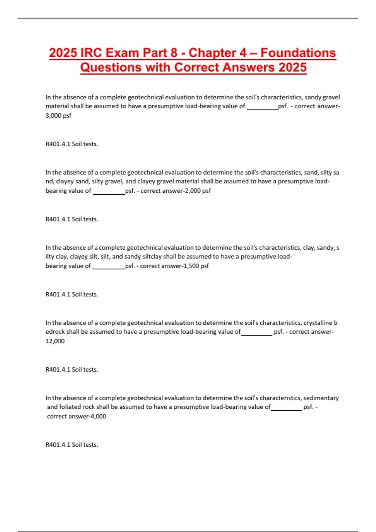 2025 IRC Exam Part 8 - Chapter 4 – Foundations Questions with Correct ...