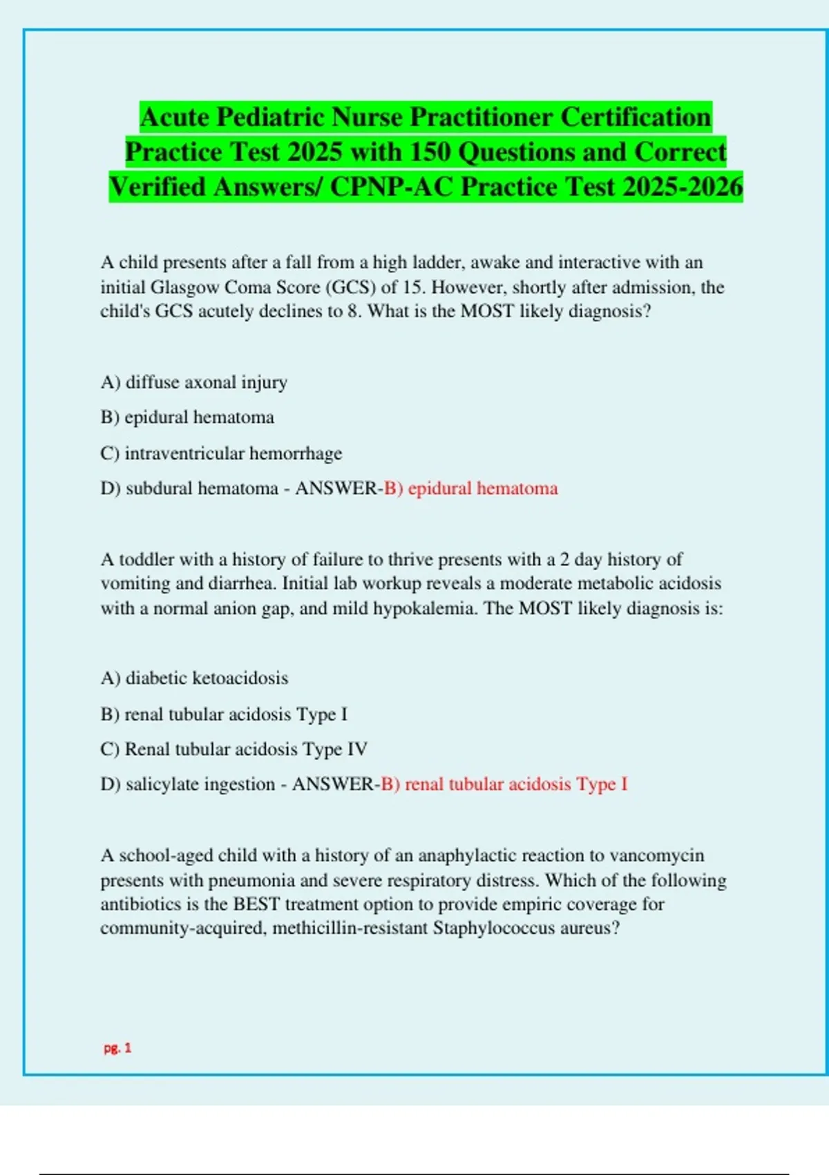 Acute Pediatric Nurse Practitioner Certification Practice Test 2025 ...