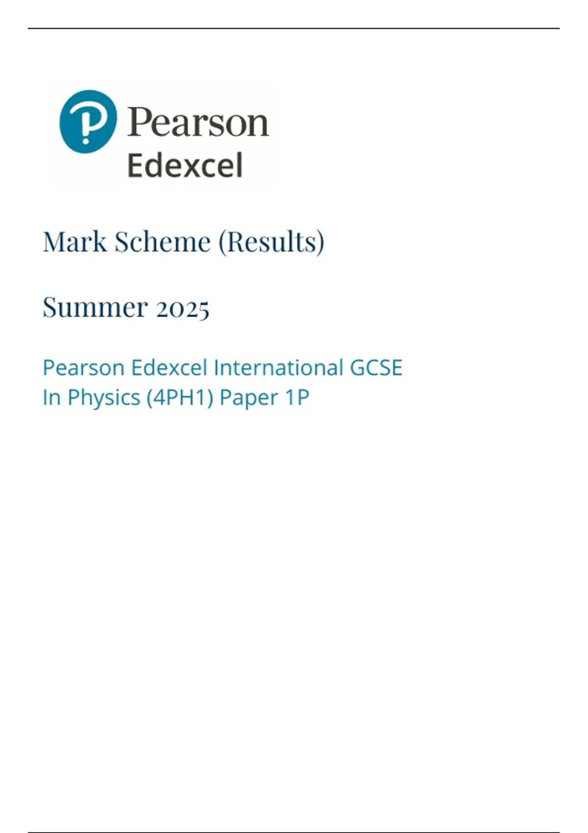 Pearson Edexcel International GCSE In Physics (4PH1) Paper 1P ,1PR ,2P ...