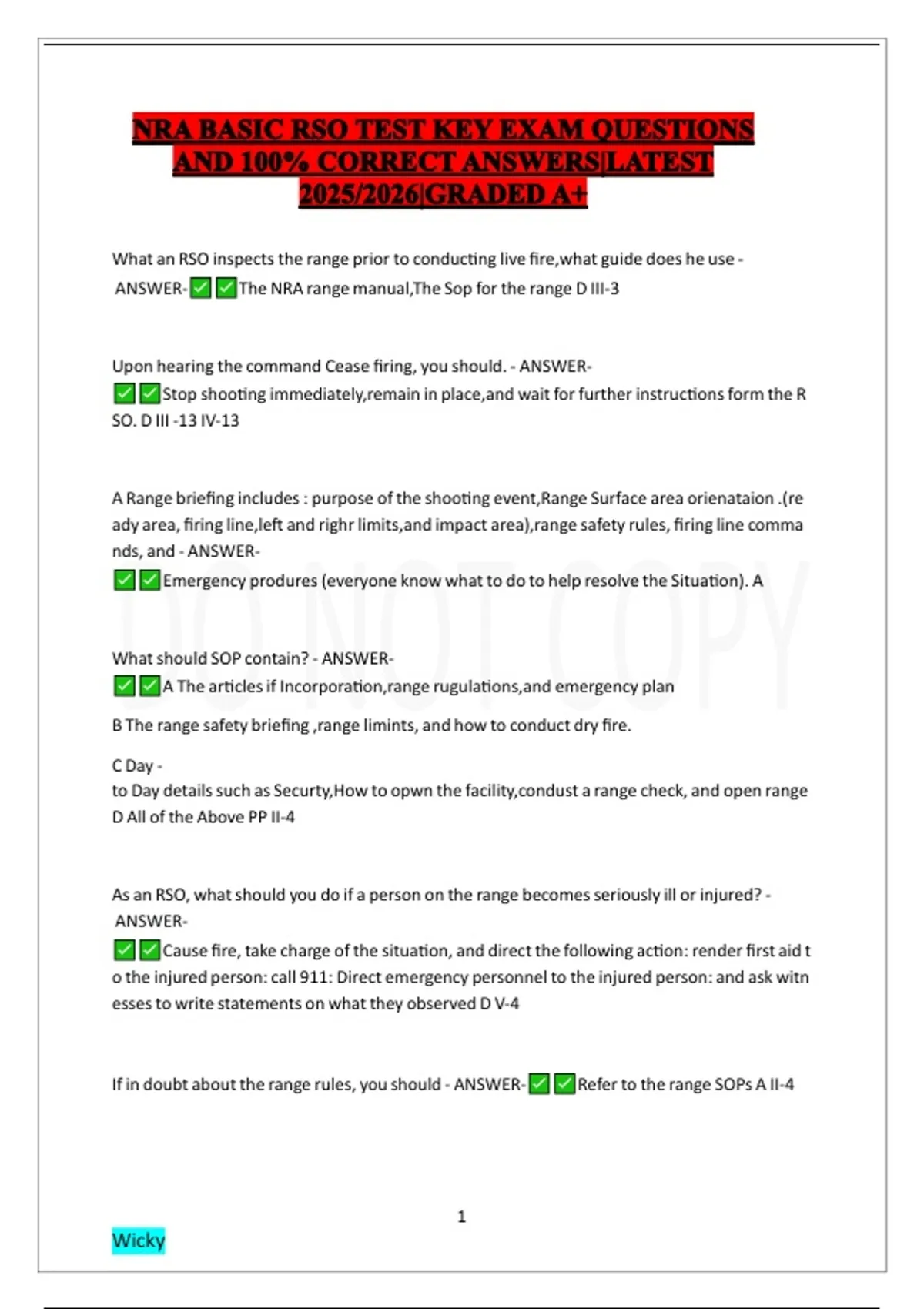 NRA BASIC RSO TEST KEY EXAM QUESTIONS AND 100% CORRECT ANSWERS|LATEST ...