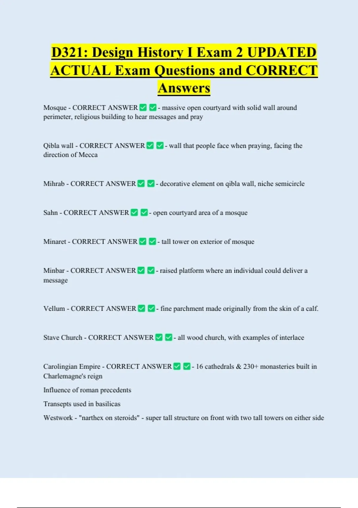 D321: Design History I Exam 2 UPDATED ACTUAL Exam Questions and CORRECT ...
