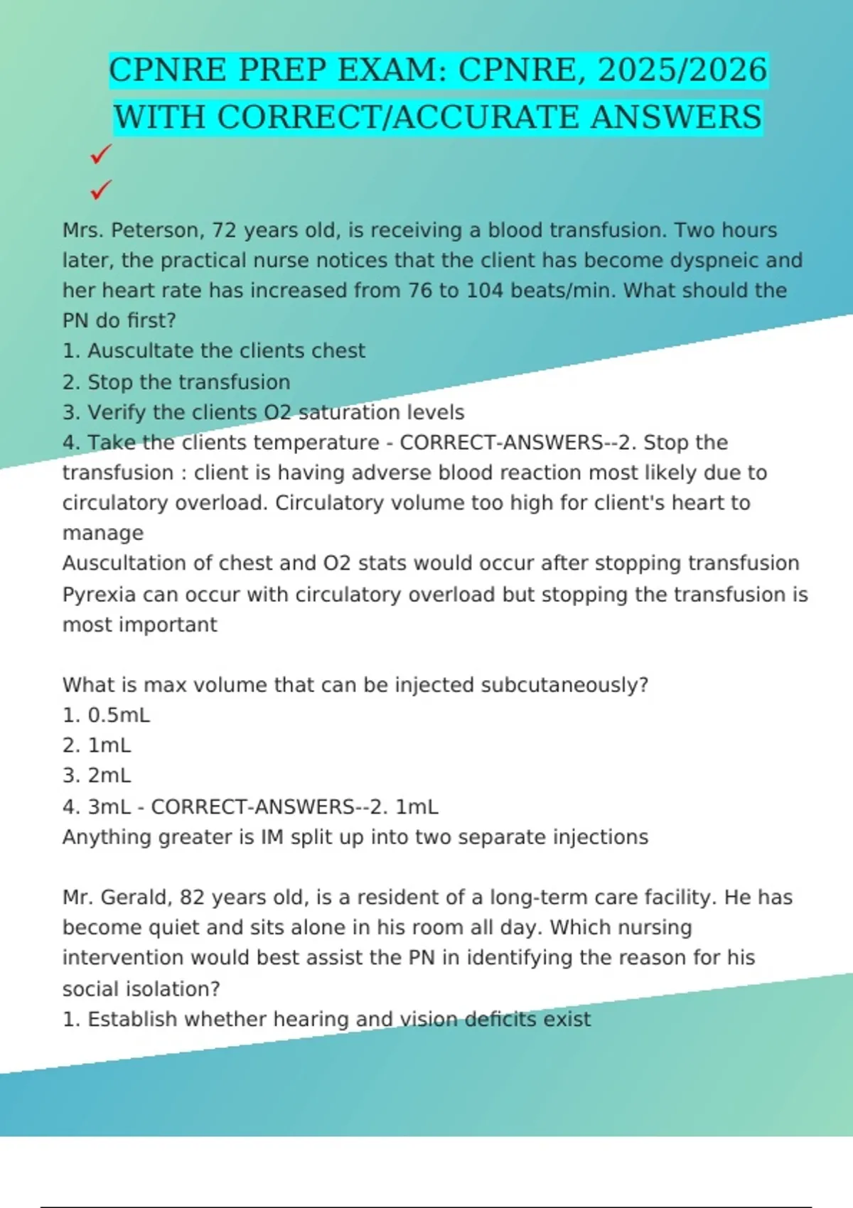 CPNRE PREP EXAM: CPNRE, 2025/2026 WITH CORRECT/ACCURATE ANSWERS - CPNRE ...