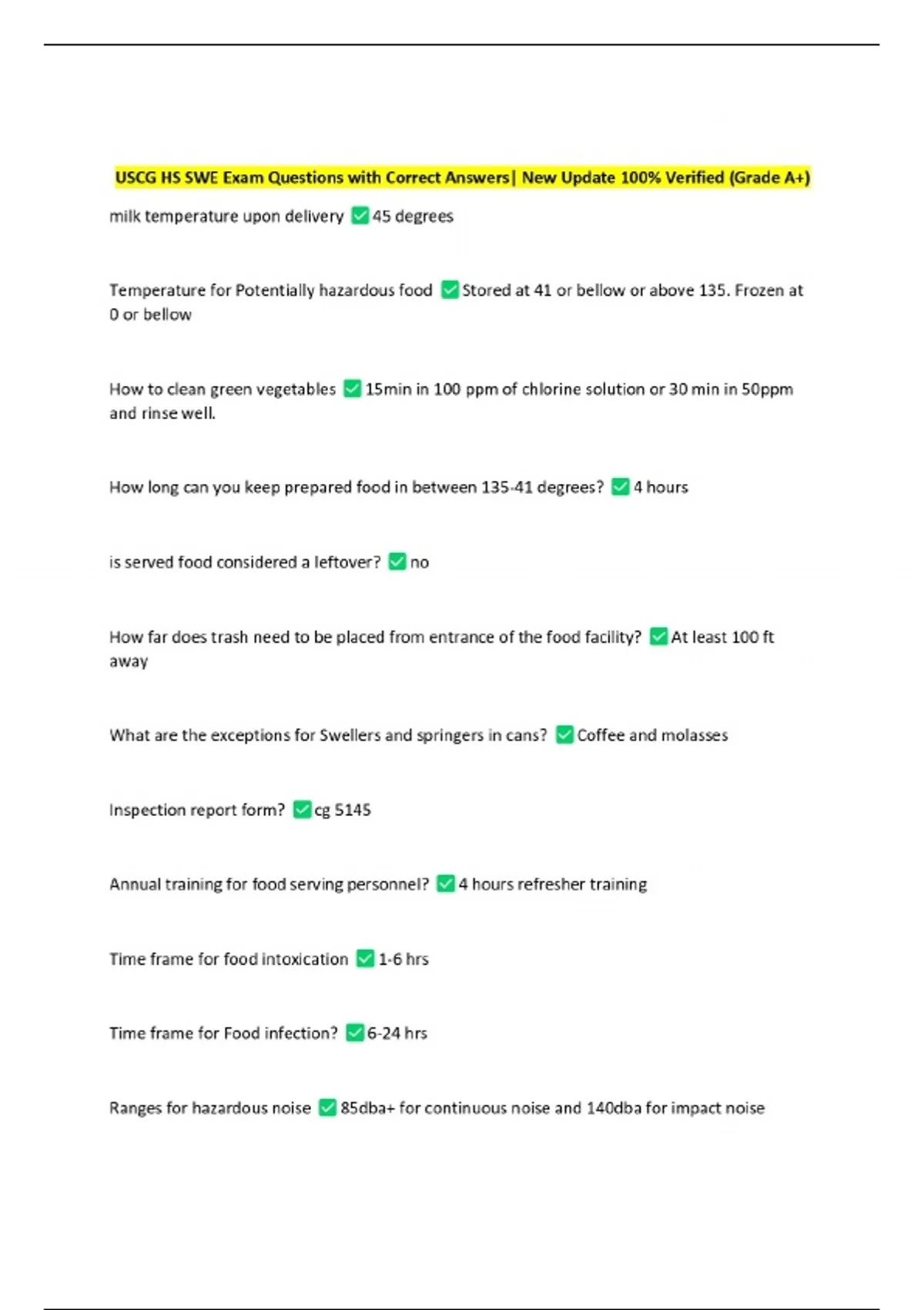 USCG HS SWE Exam Questions with Correct Answers| New Update 100% ...