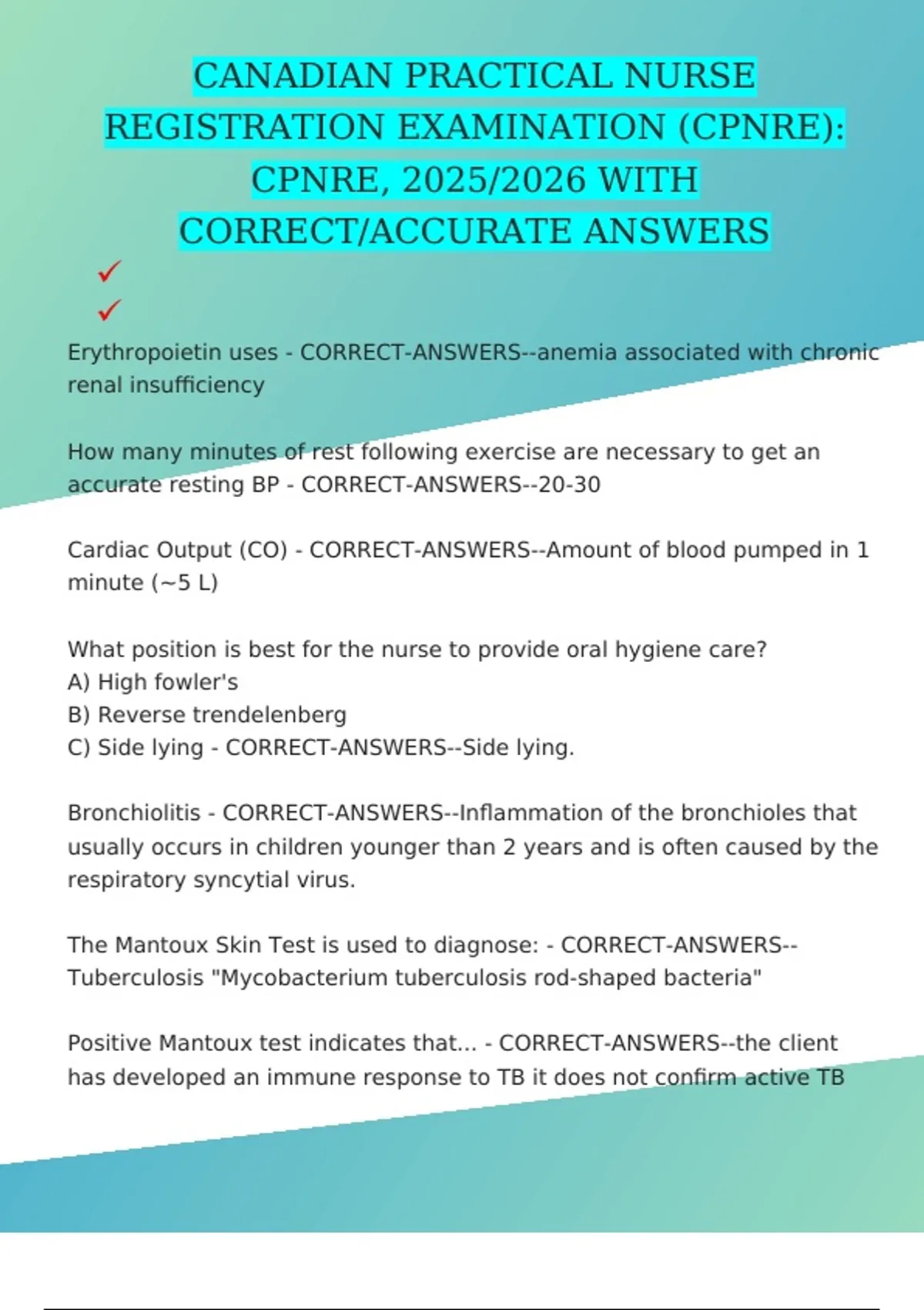CANADIAN PRACTICAL NURSE REGISTRATION EXAMINATION (CPNRE): CPNRE, 2025/ ...