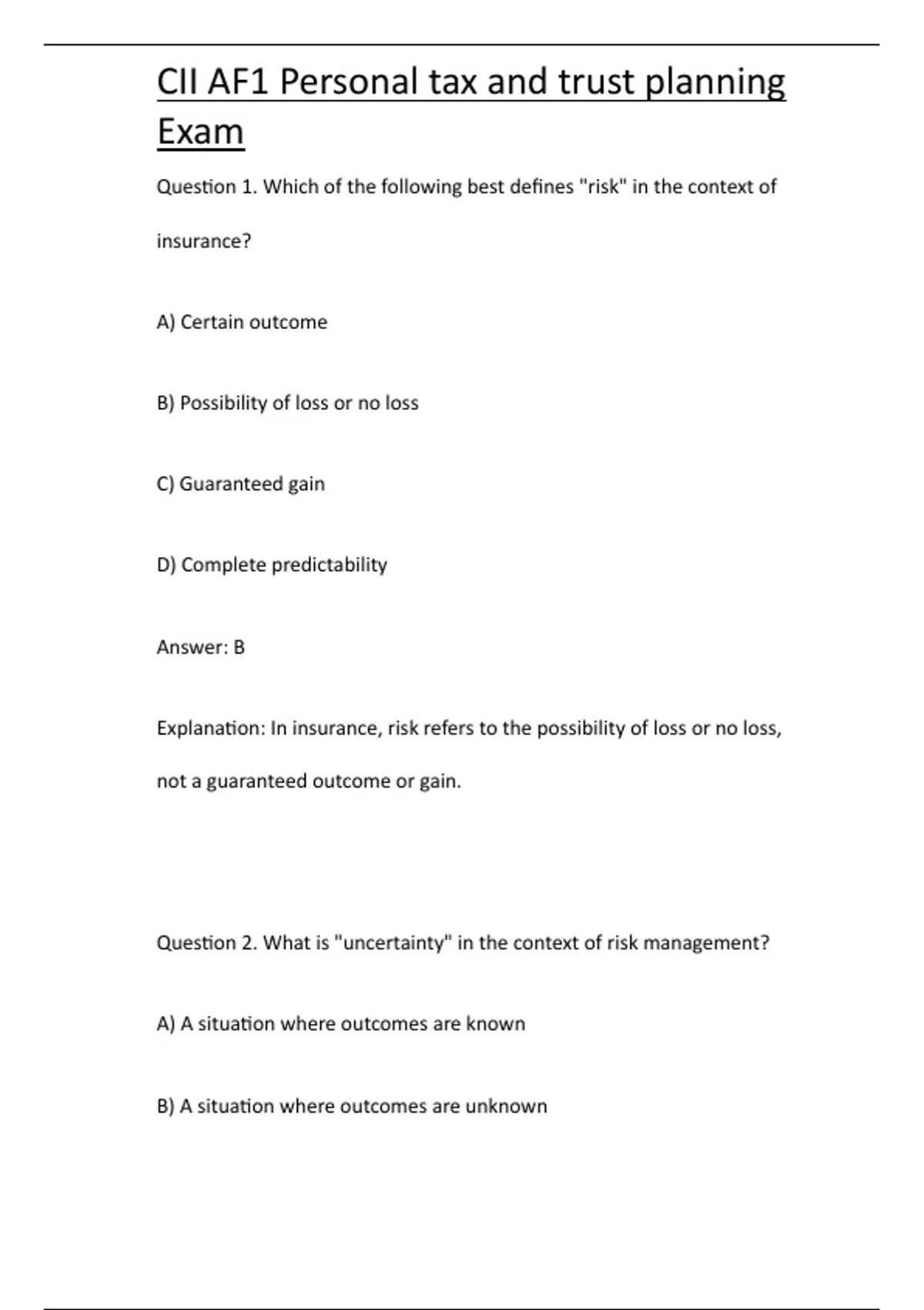 CII AF1 Personal tax and trust planning Exam - Computers - Stuvia US