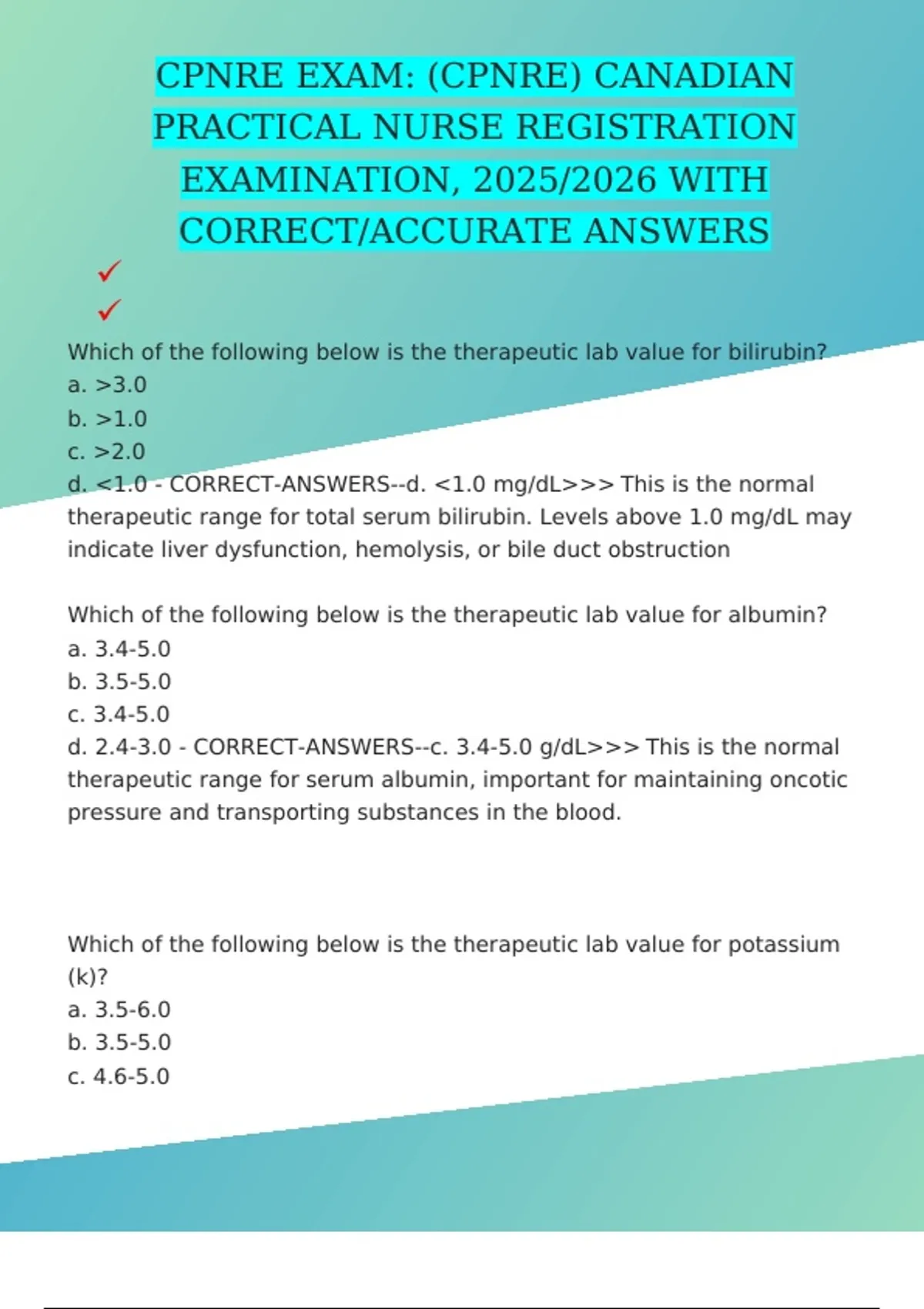 CPNRE EXAM: (CPNRE) CANADIAN PRACTICAL NURSE REGISTRATION EXAMINATION ...