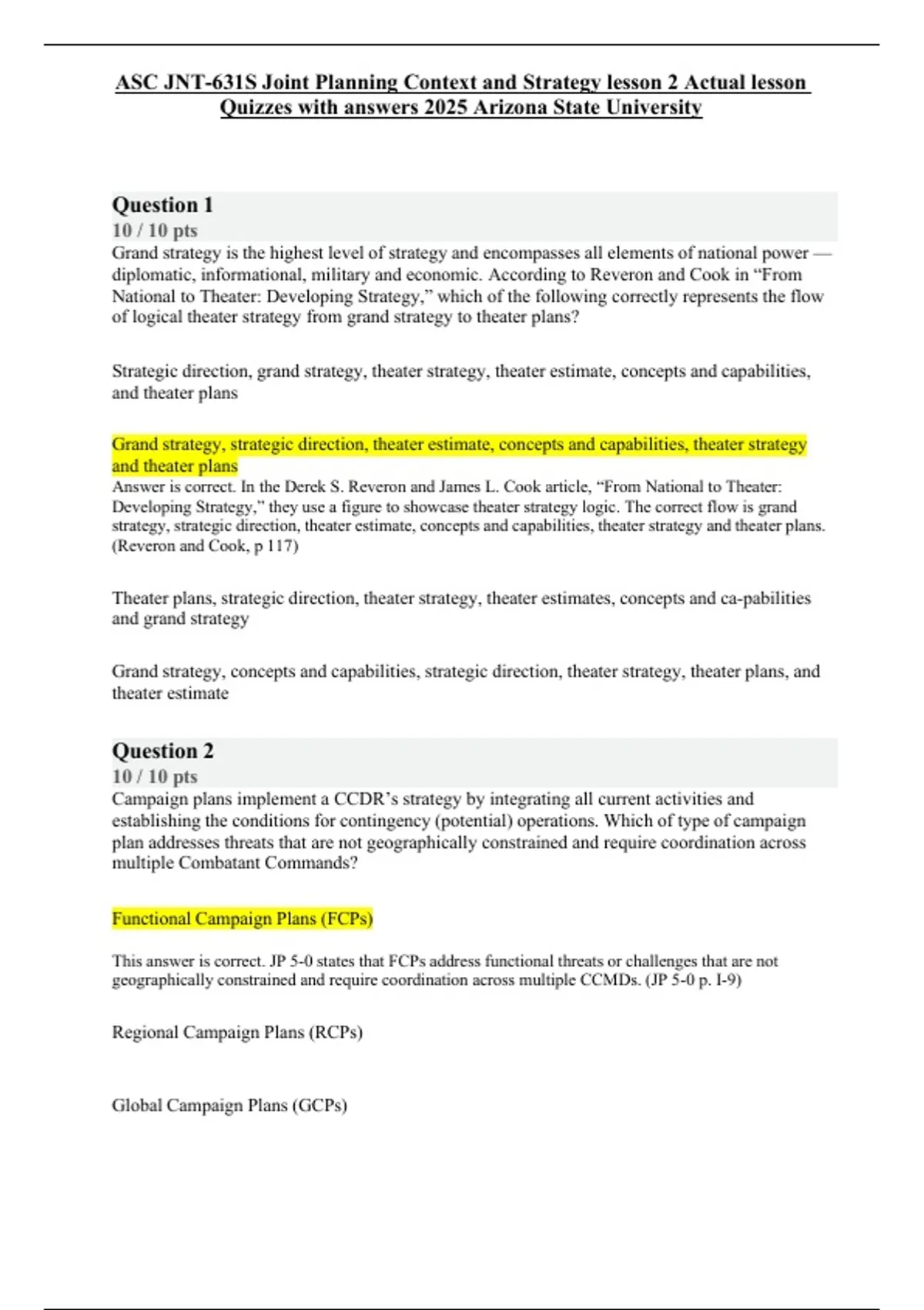 ASC JNT-631S Joint Planning Context and Strategy lesson 2 Actual lesson ...