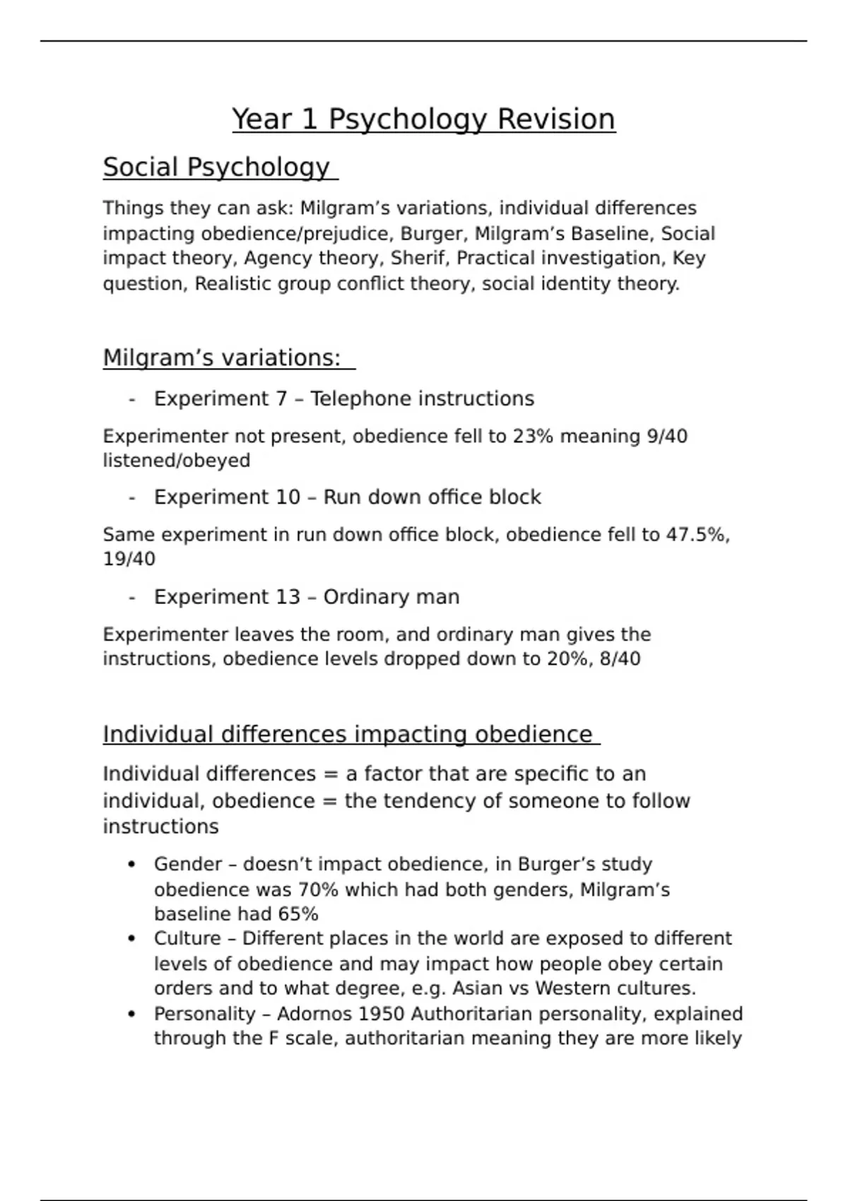 Year 1 A-Level Psychology Edexcel Revision Notes - Year 1 Psychology ...