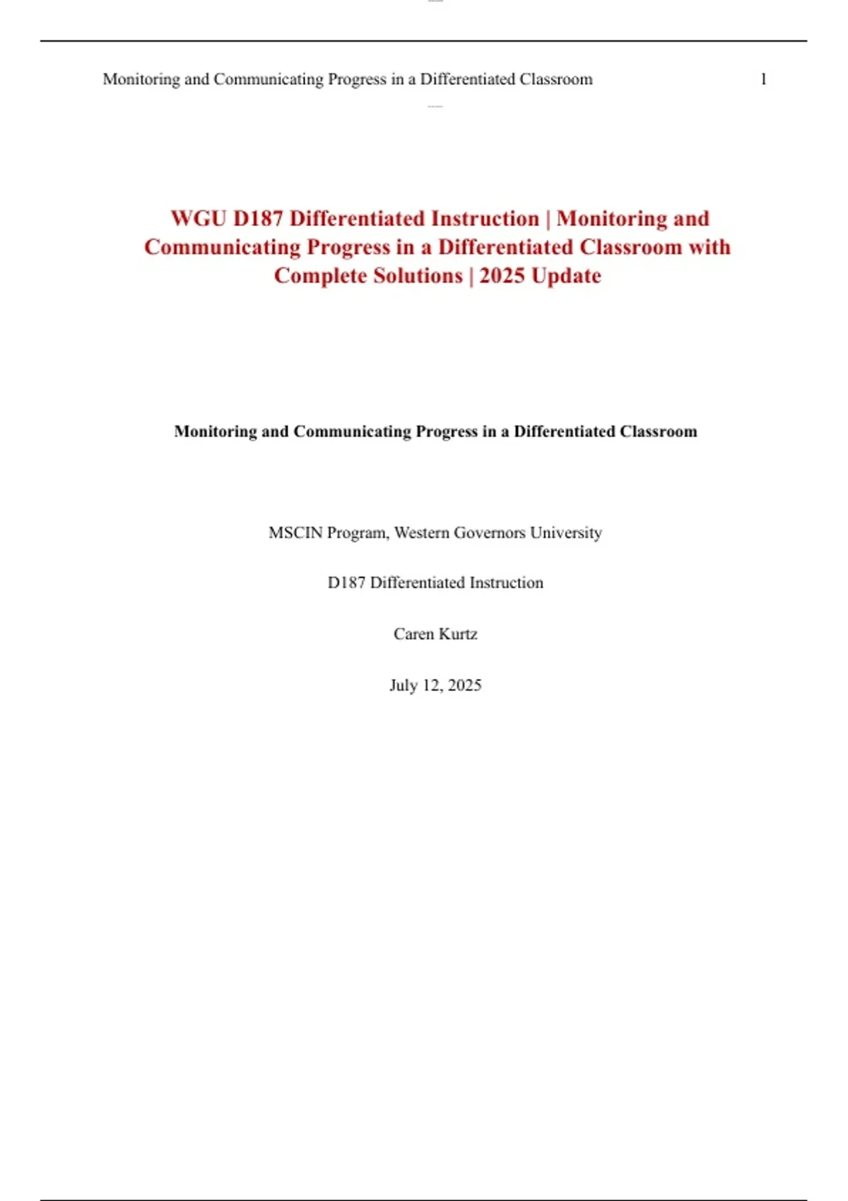 WGU D187 Differentiated Instruction | Monitoring and Communicating ...
