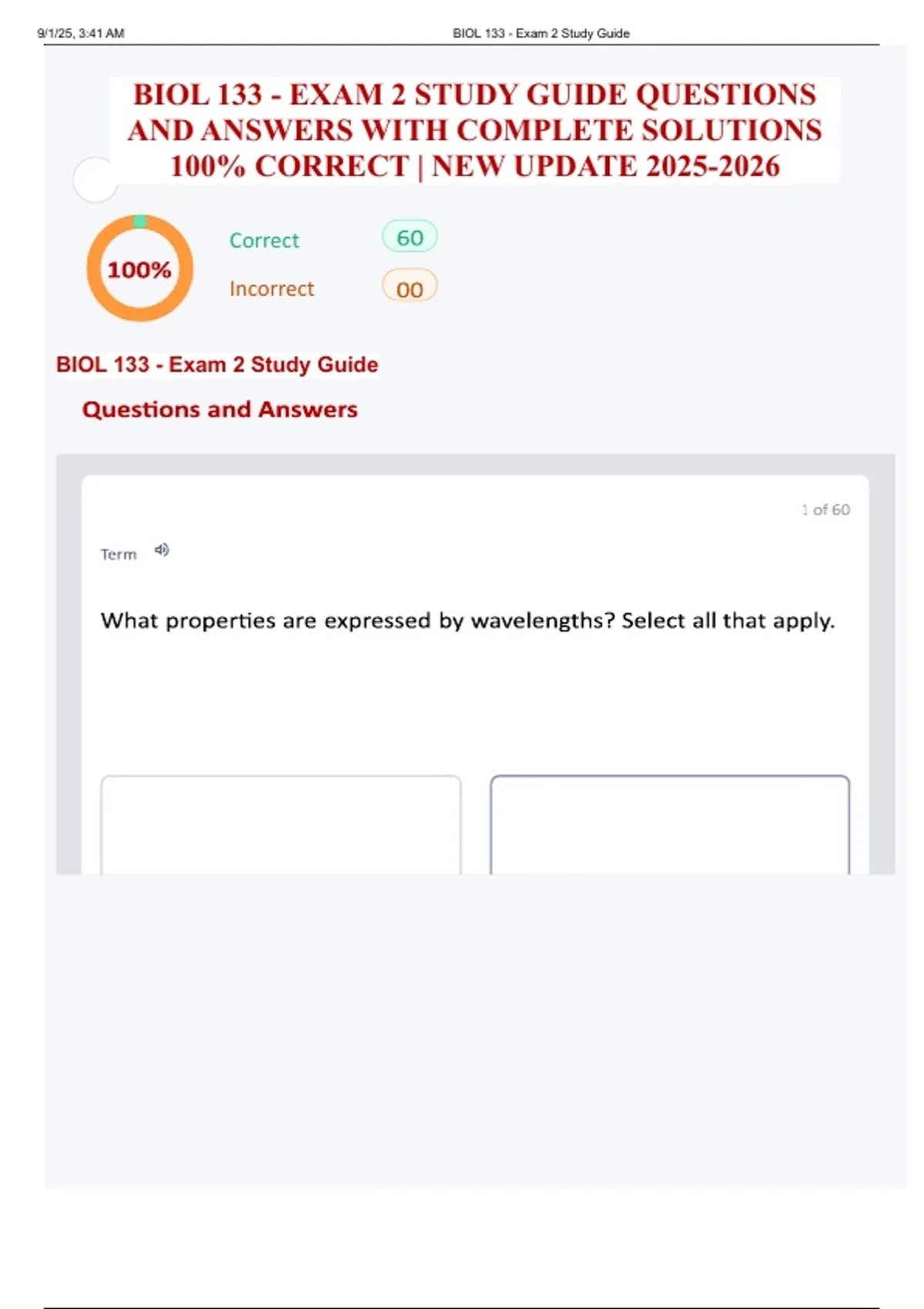 BIOL 133 - EXAM 2 STUDY GUIDE QUESTIONS AND ANSWERS WITH COMPLETE ...