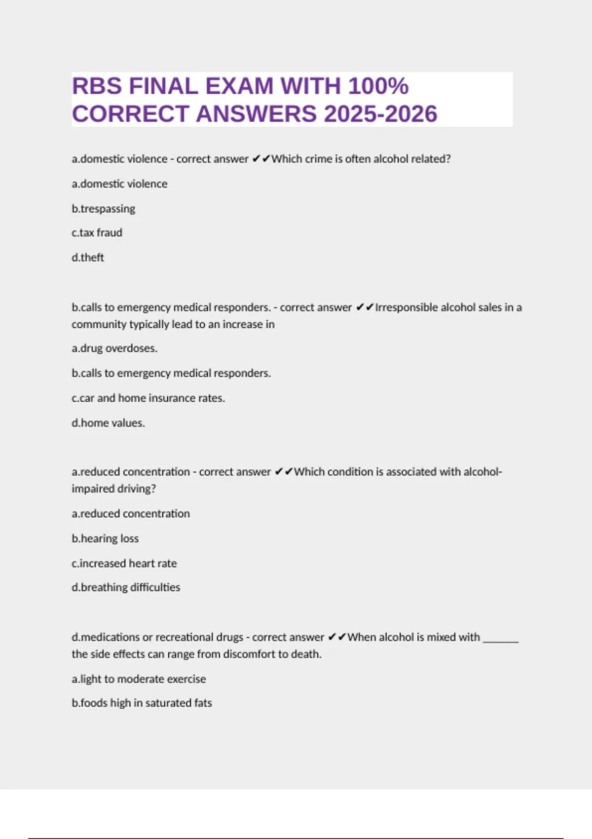 RBS FINAL EXAM WITH 100% CORRECT ANSWERS - RBS - Alcoholic Beverage ...