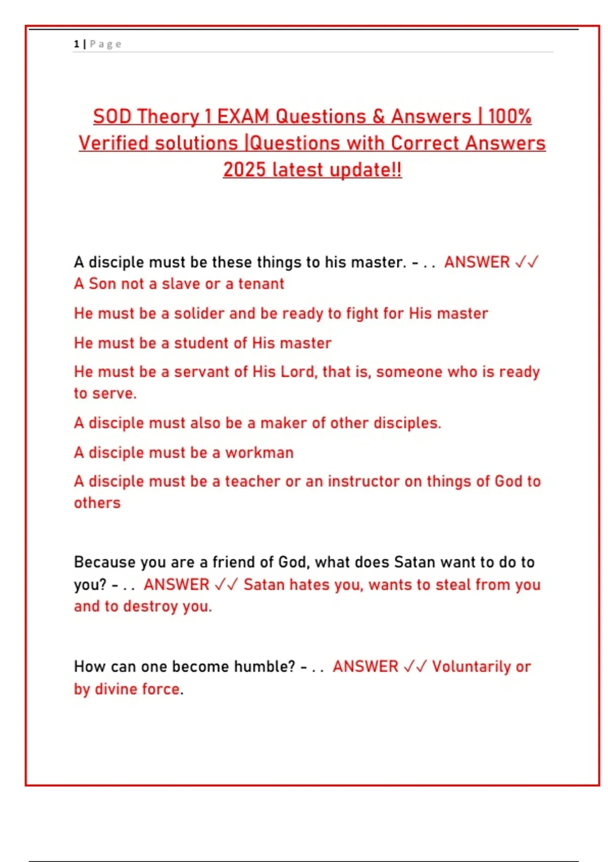SOD Theory 1 Exam Questions & Answers 2025 | 100% Verified Solutions ...