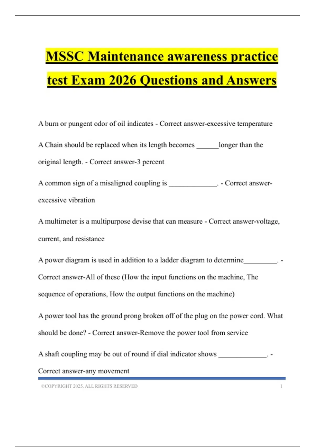 MSSC Maintenance awareness practice test Exam 2026 Questions and ...