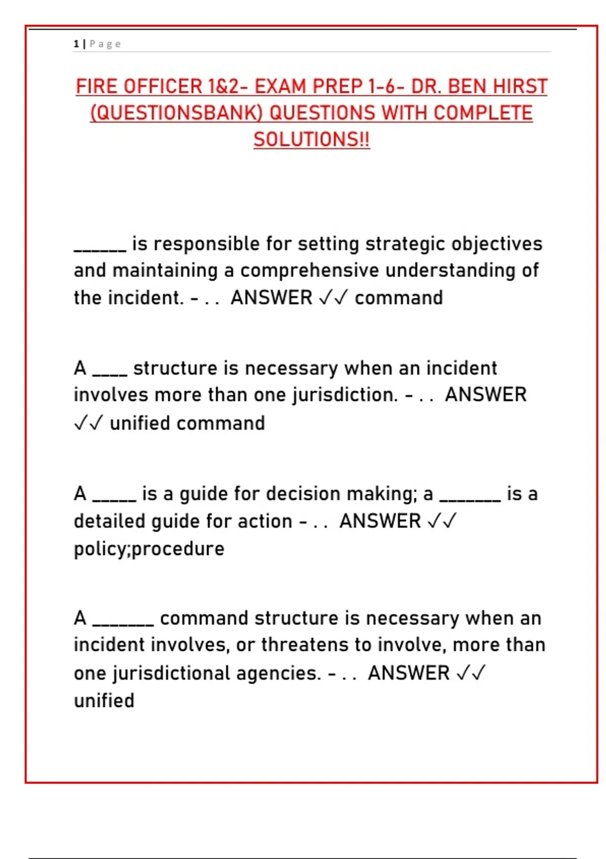 Fire Officer 1 & 2 Exam Prep 2024 – Complete Question Bank with ...