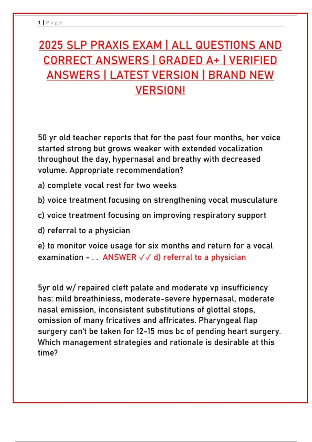 2025 SLP Praxis Exam Study Guide – Verified Questions & Answers ...