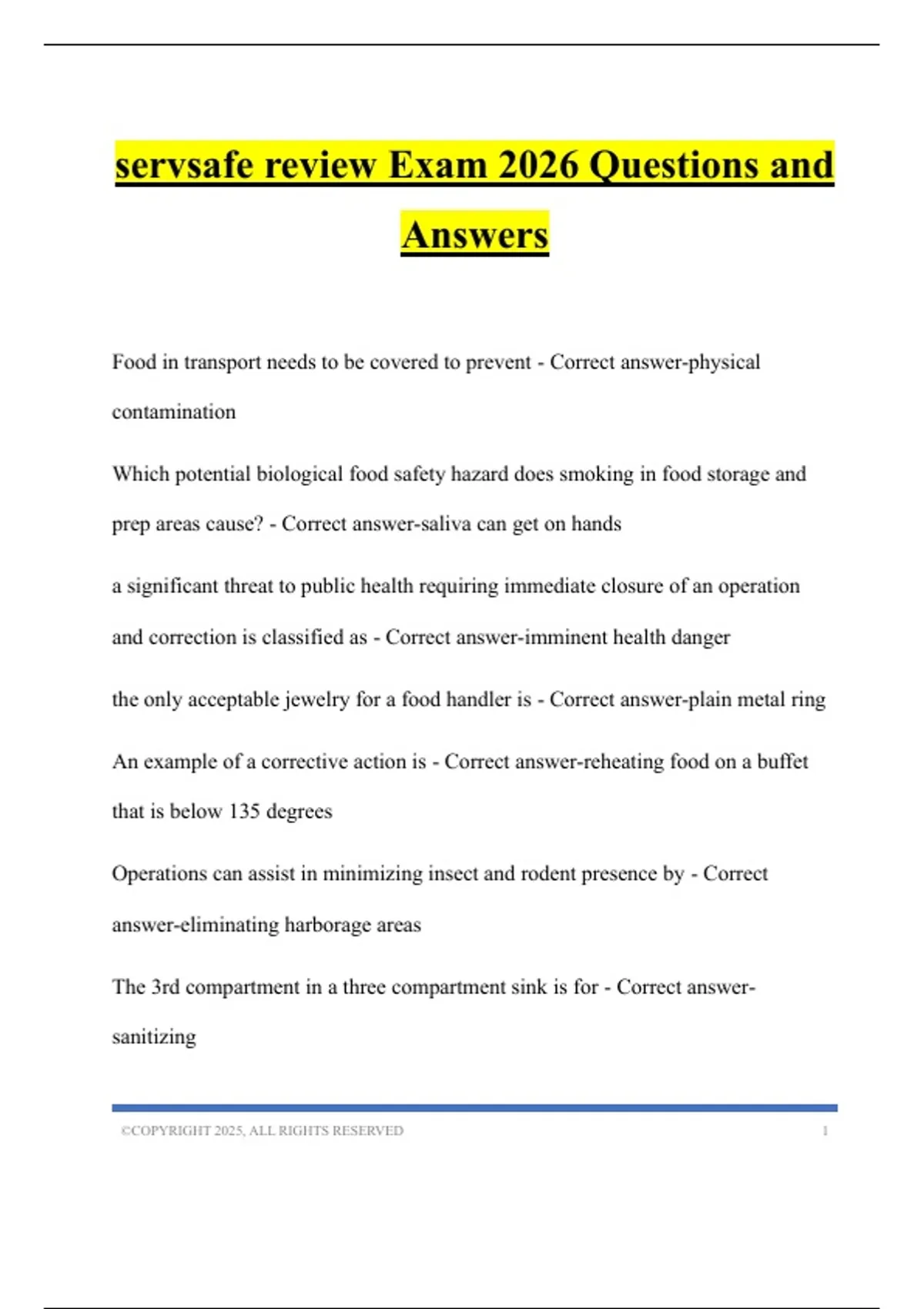 servsafe review Exam 2026 Questions and Answers - NEHA REHS/RS - Stuvia US