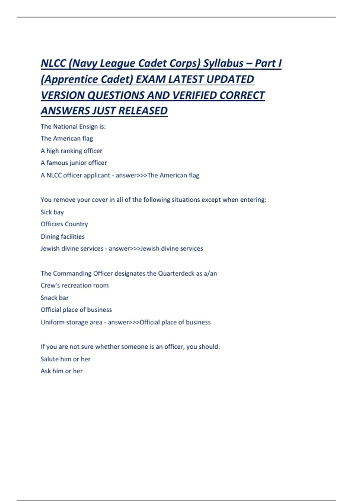 NLCC (Navy League Cadet Corps) Syllabus – Part I (Apprentice Cadet ...