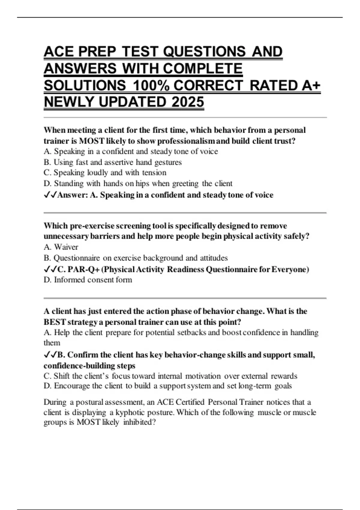 ACE PREP TEST QUESTIONS AND ANSWERS WITH COMPLETE SOLUTIONS 100% ...