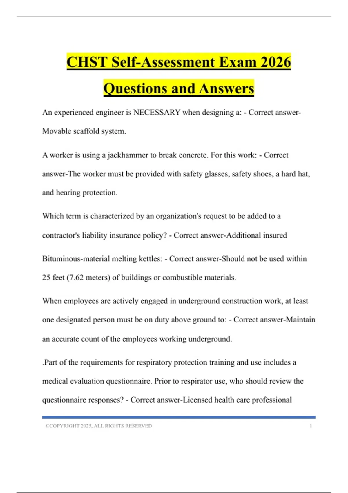 CHST Self-Assessment Exam 2026 Questions and Answers - CHST Self ...
