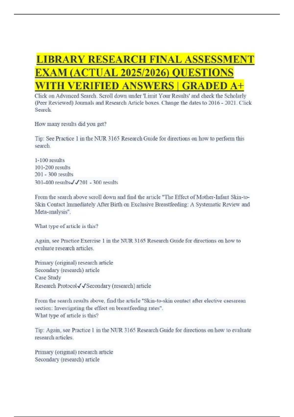 LIBRARY RESEARCH FINAL ASSESSMENT EXAM (ACTUAL 2025/2026) QUESTIONS ...