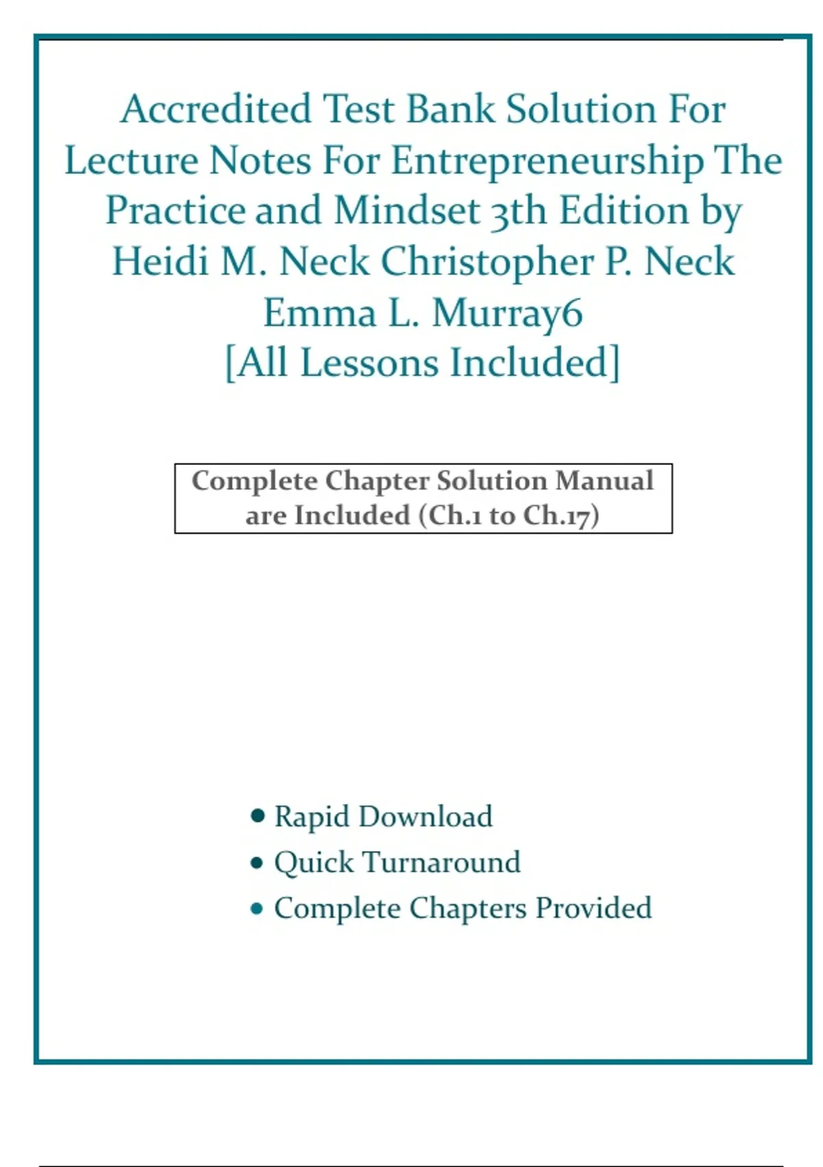 Accredited Test Bank Solution For Lecture Notes For Entrepreneurship ...