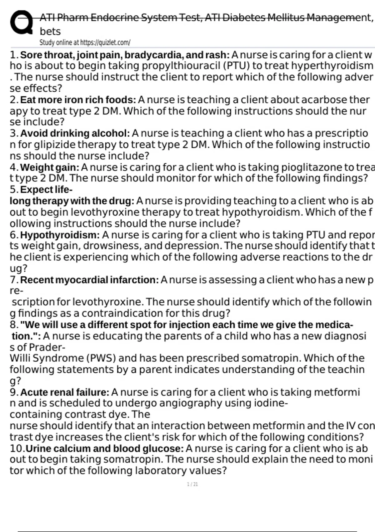 ATI Pharm Endocrine System Test, ATI Diabetes Mellitus Management ...