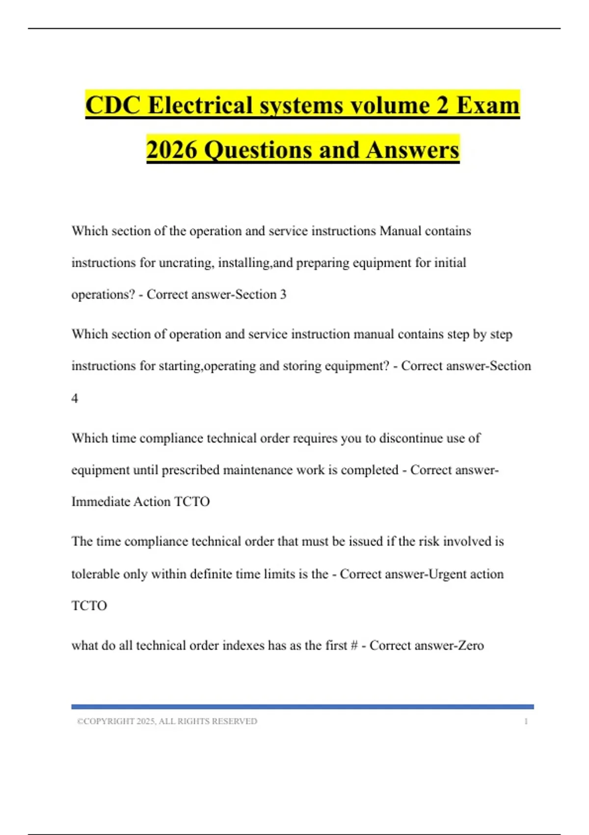 CDC Electrical systems volume 2 Exam 2026 Questions and Answers ...