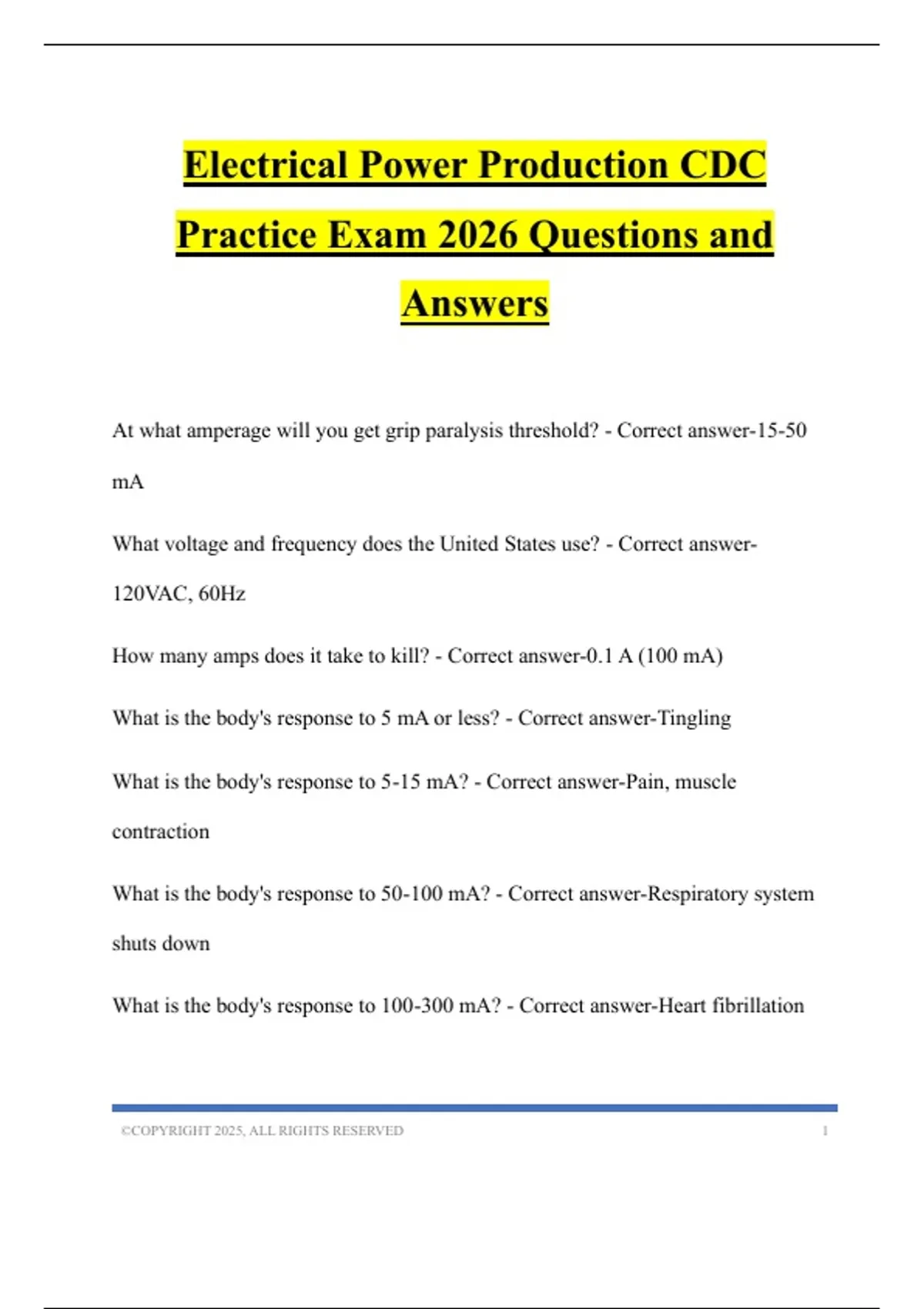 Electrical Power Production CDC Practice Exam 2026 Questions and ...