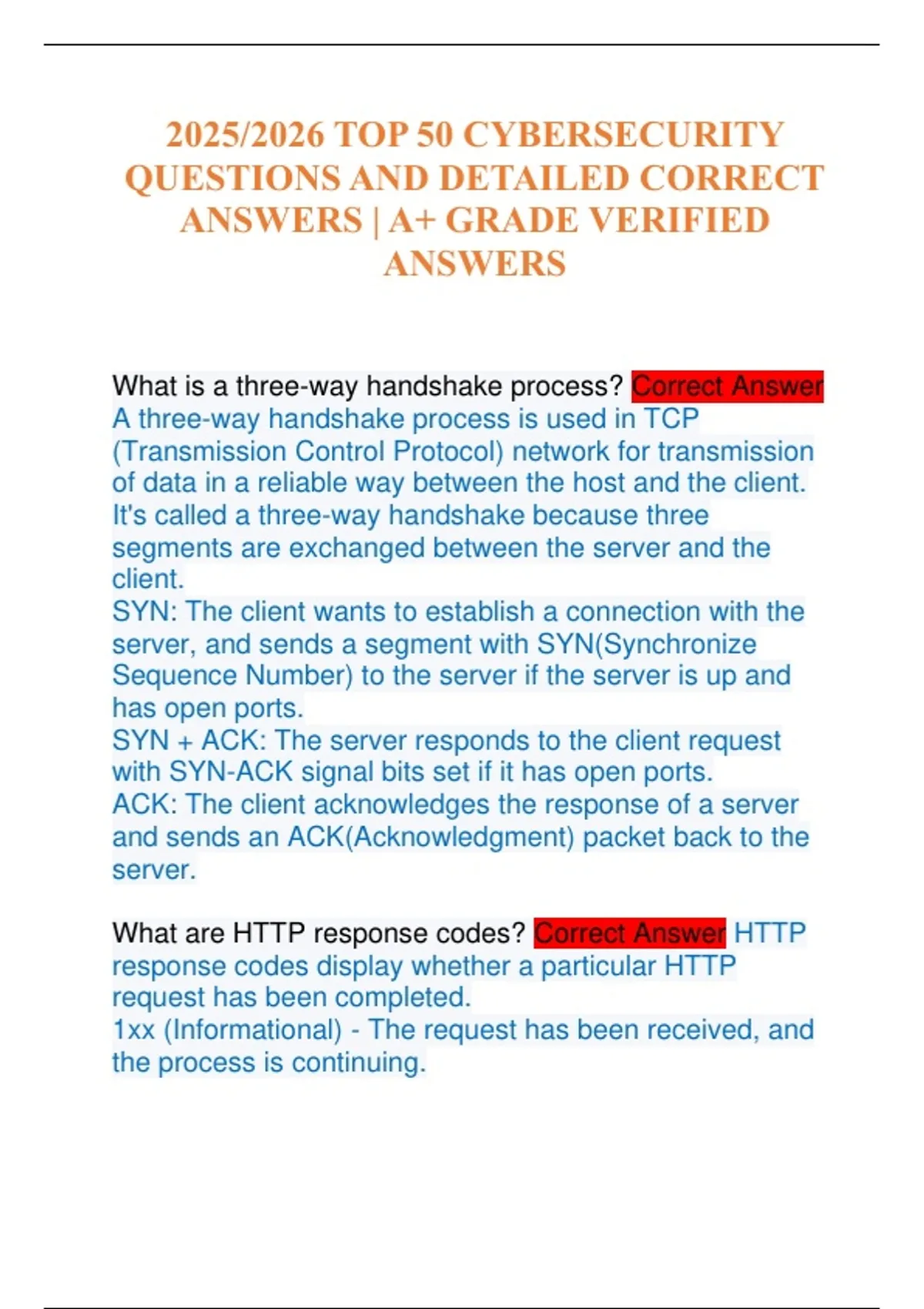 2025/2026 TOP 50 CYBERSECURITY QUESTIONS AND DETAILED CORRECT ANSWERS ...