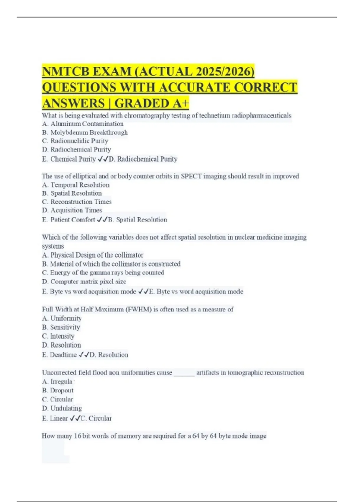 NMTCB EXAM (ACTUAL 2025/2026) QUESTIONS WITH ACCURATE CORRECT ANSWERS ...