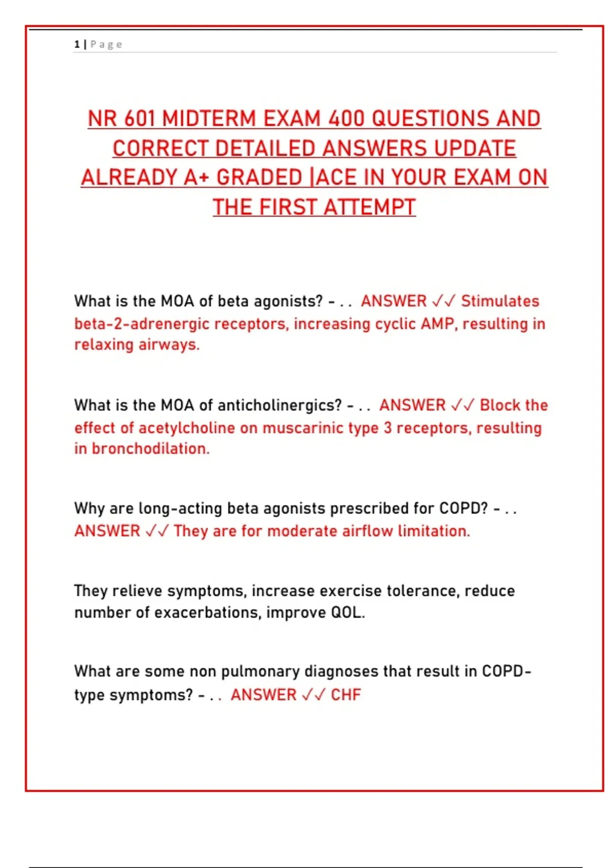 NR 601 Midterm Exam: 400 Questions & Detailed Answers | COPD, Heart Failure, Geriatrics | A+ ...