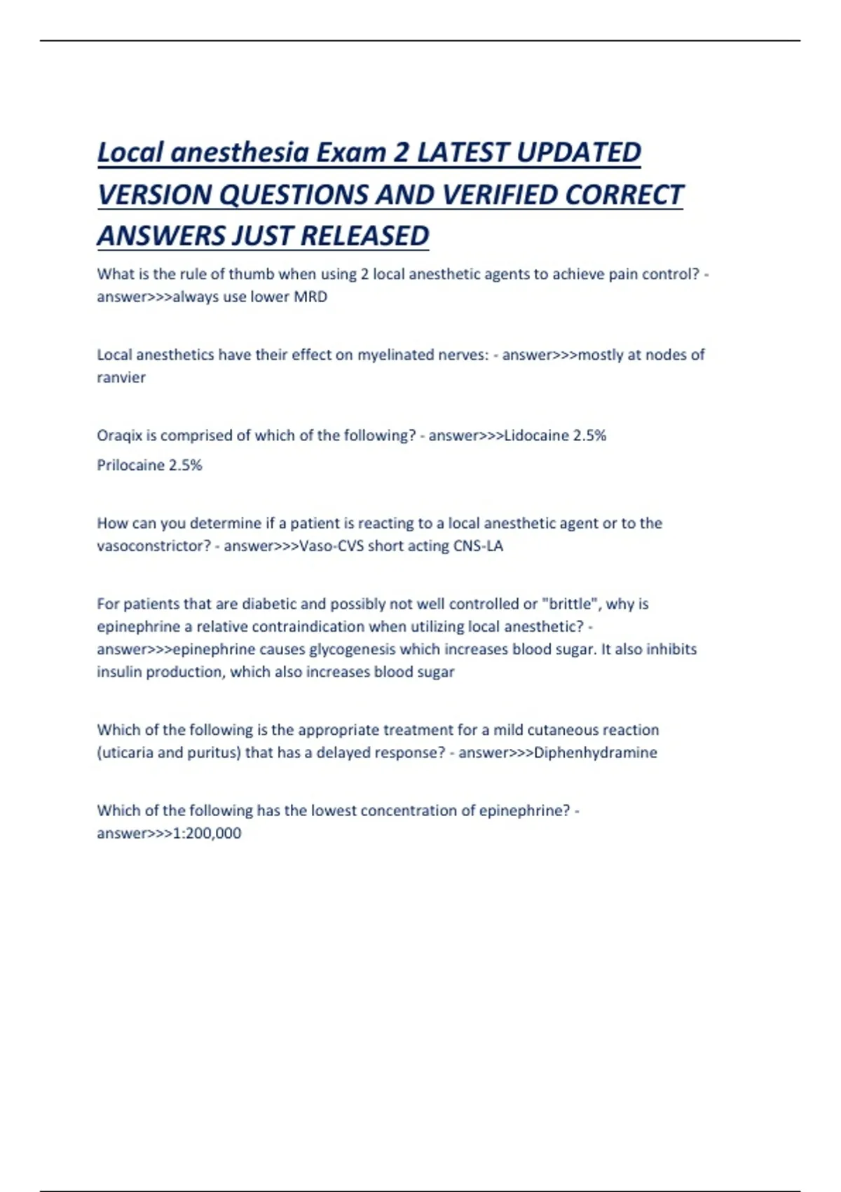Local anesthesia Exam 2 (Dental Hygiene/Dentistry Study Materia LATEST ...