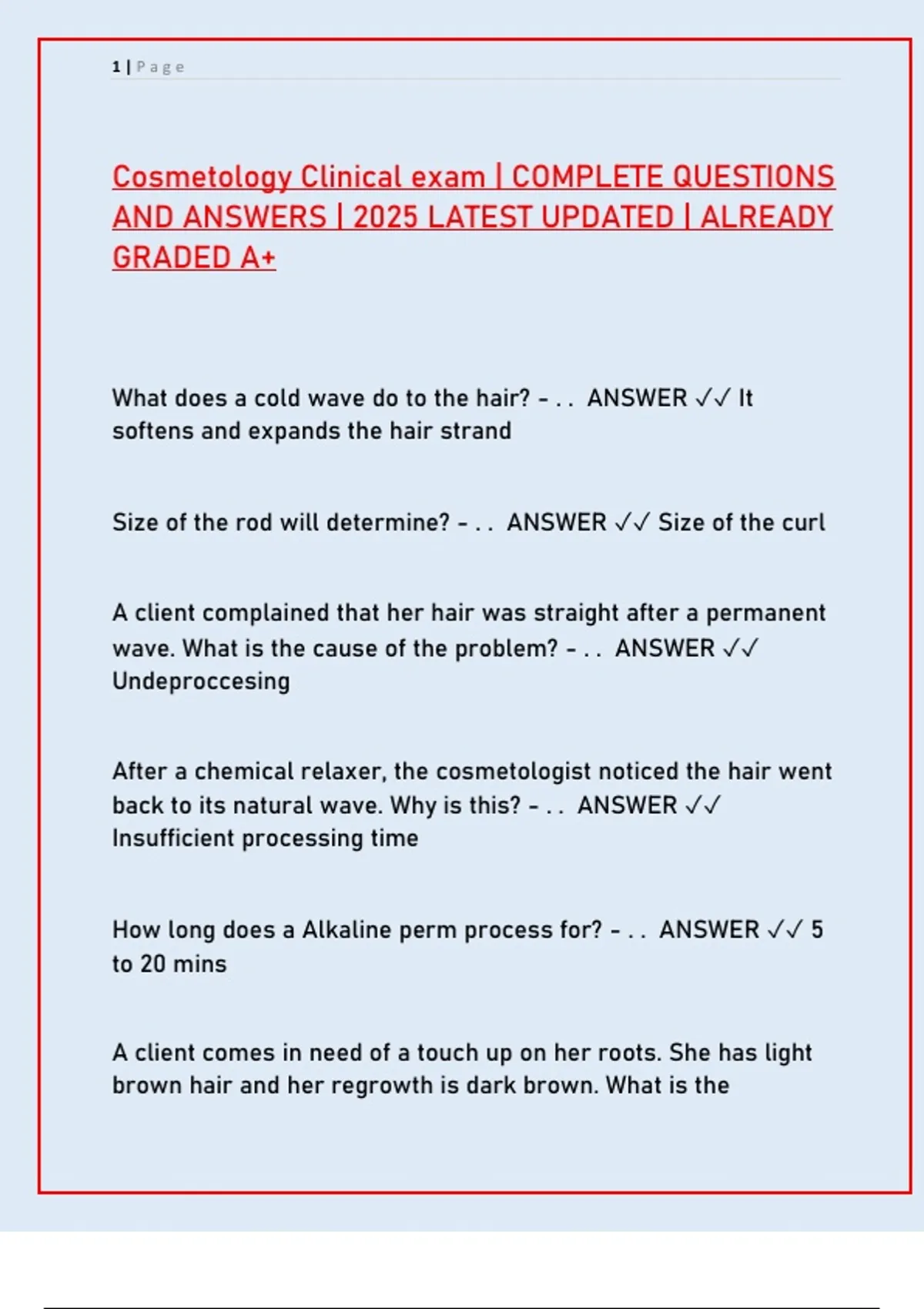Cosmetology Clinical Exam Questions and Answers 2025 | Updated & Graded ...