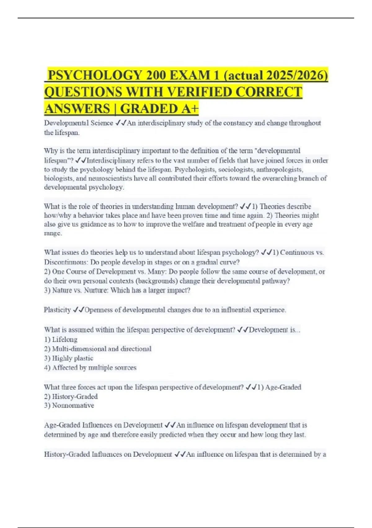 PSYCHOLOGY 200 EXAM 1 (actual 2025/2026) QUESTIONS WITH VERIFIED ...