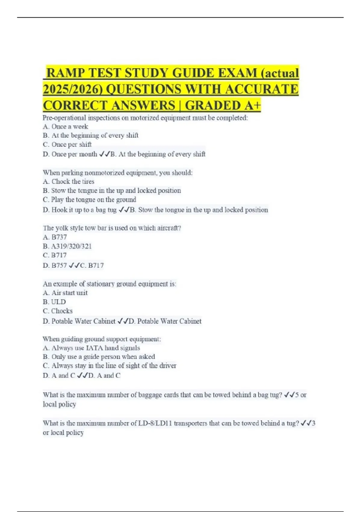 RAMP TEST STUDY GUIDE EXAM (actual 2025/2026) QUESTIONS WITH ACCURATE ...