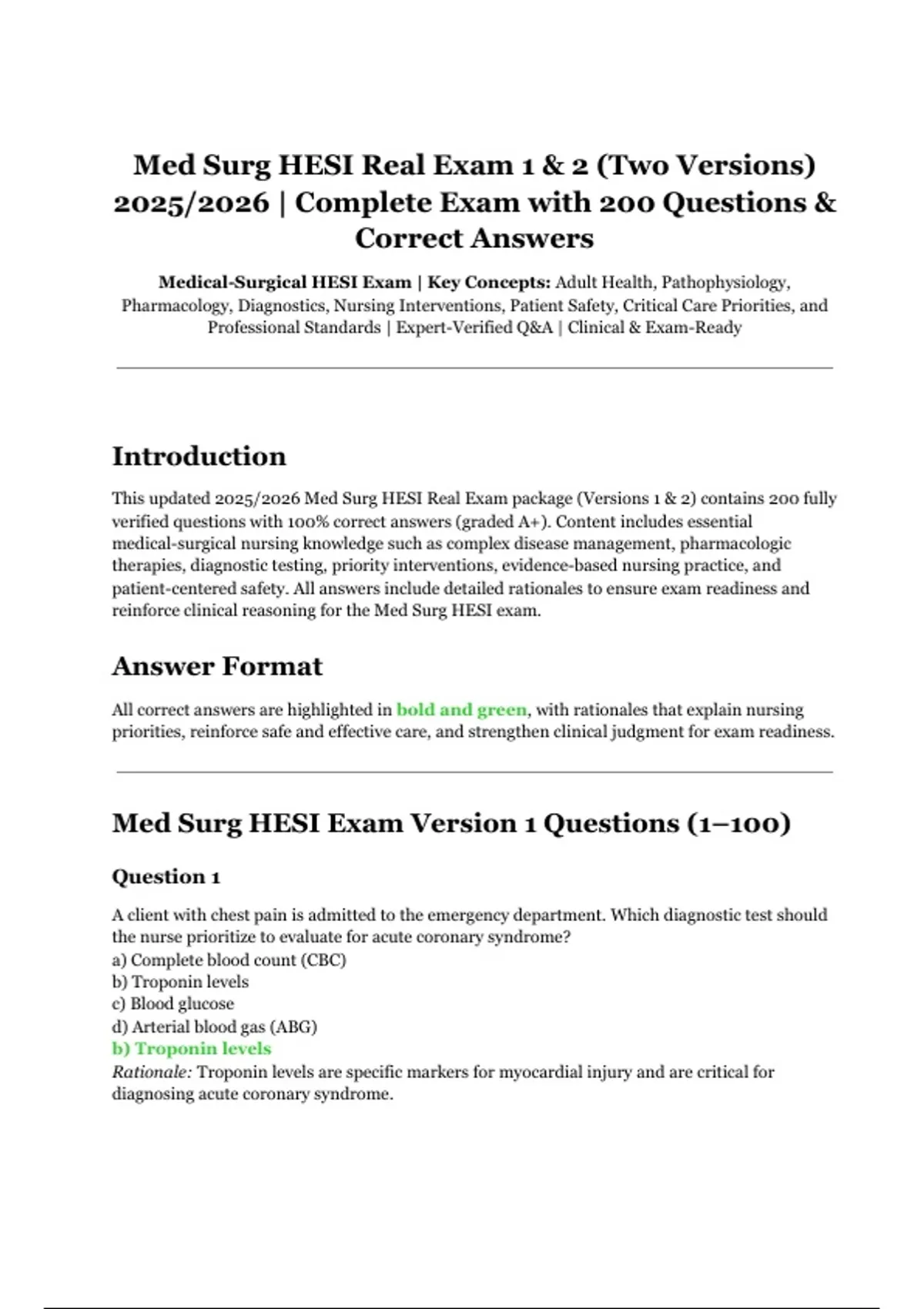 Med Surg HESI Real Exam 1 & 2 (Two Versions) 2025/2026 | Complete Exam ...