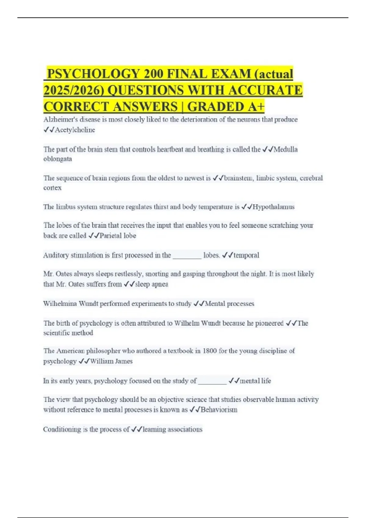 PSYCHOLOGY 200 FINAL EXAM (actual 2025/2026) QUESTIONS WITH ACCURATE ...