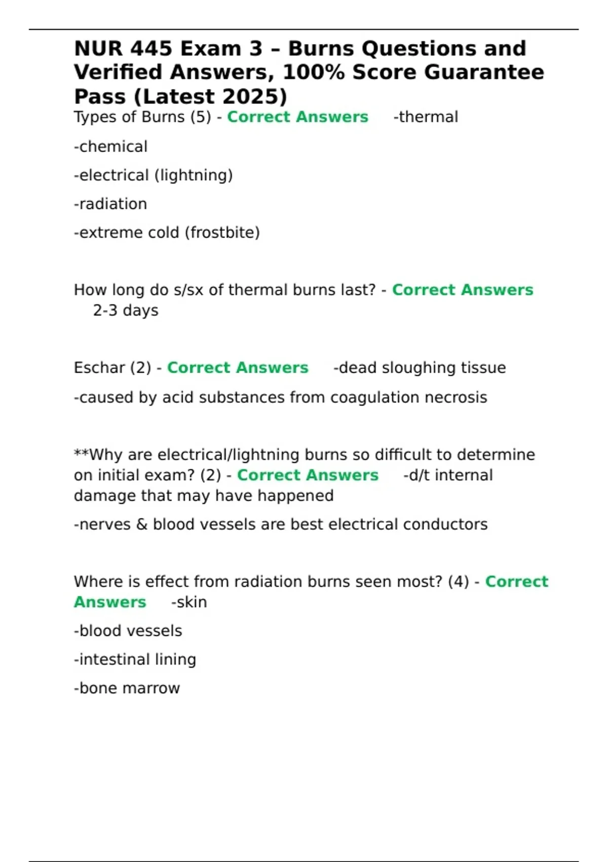 NUR 445 Exam 3 – Burns Questions and Verified Answers, 100- Score ...