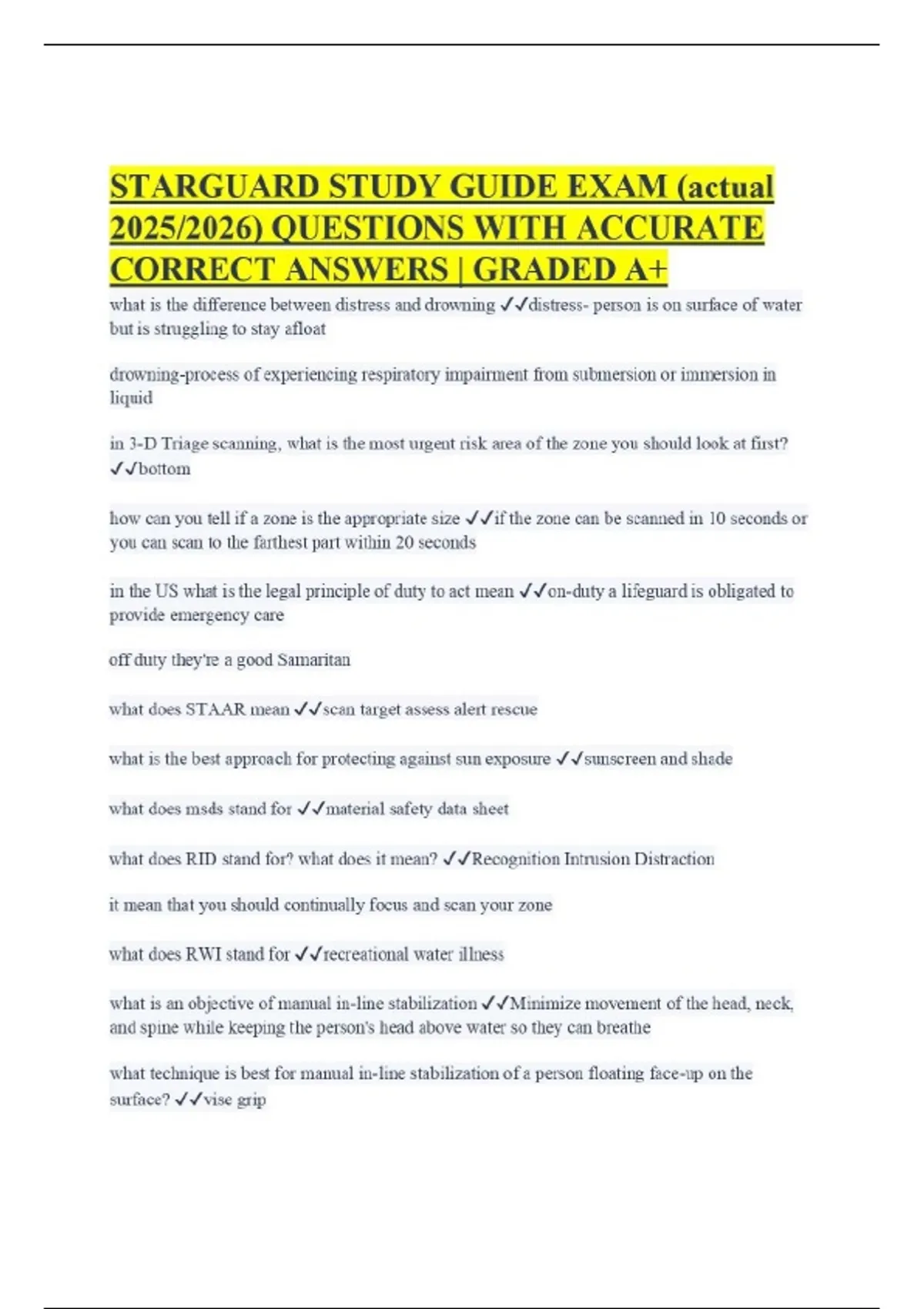 STARGUARD STUDY GUIDE EXAM (actual 2025/2026) QUESTIONS WITH ACCURATE ...