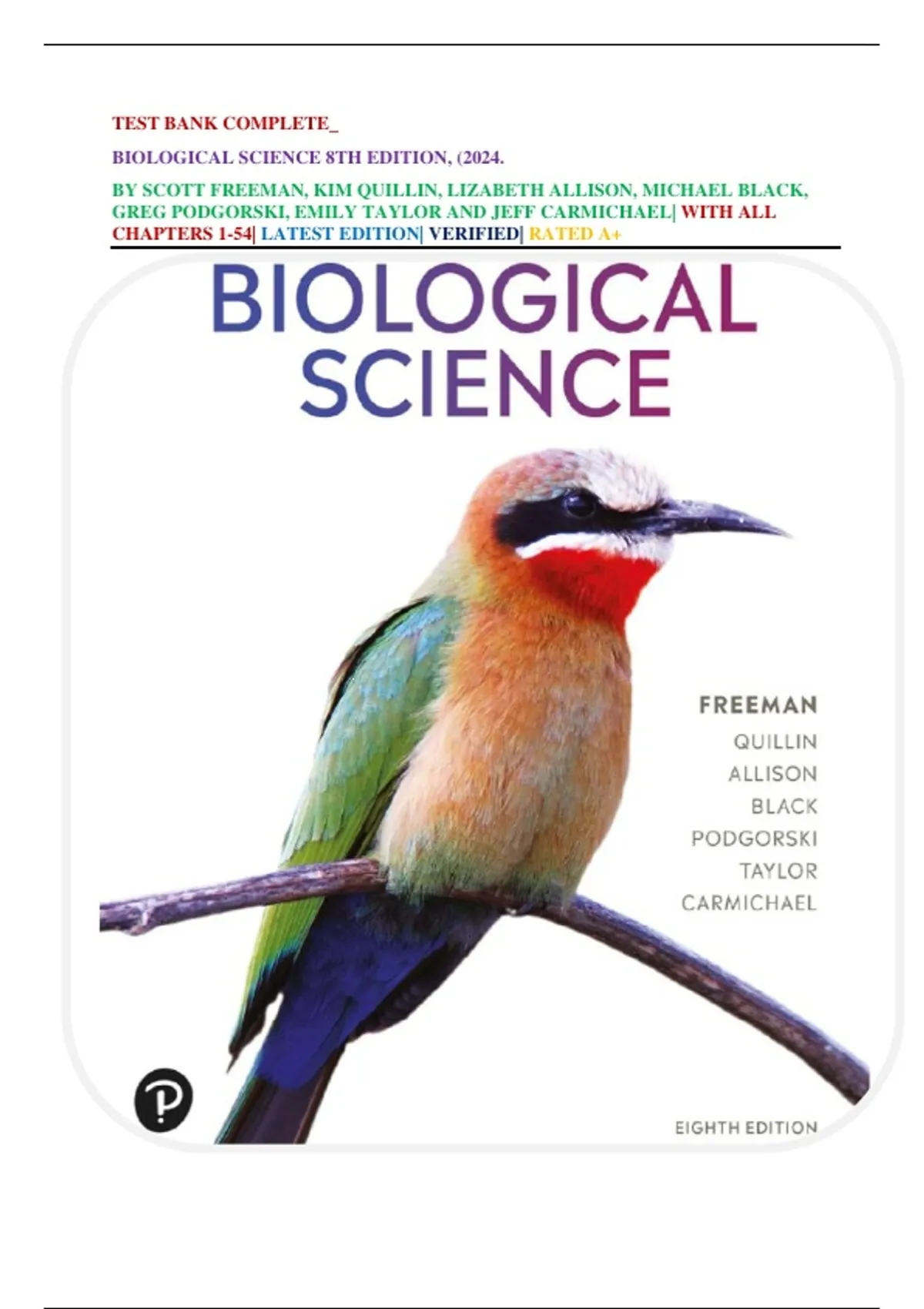 TEST BANK COMPLETE_ BIOLOGICAL SCIENCE 8TH EDITION, (2024. BY SCOTT ...