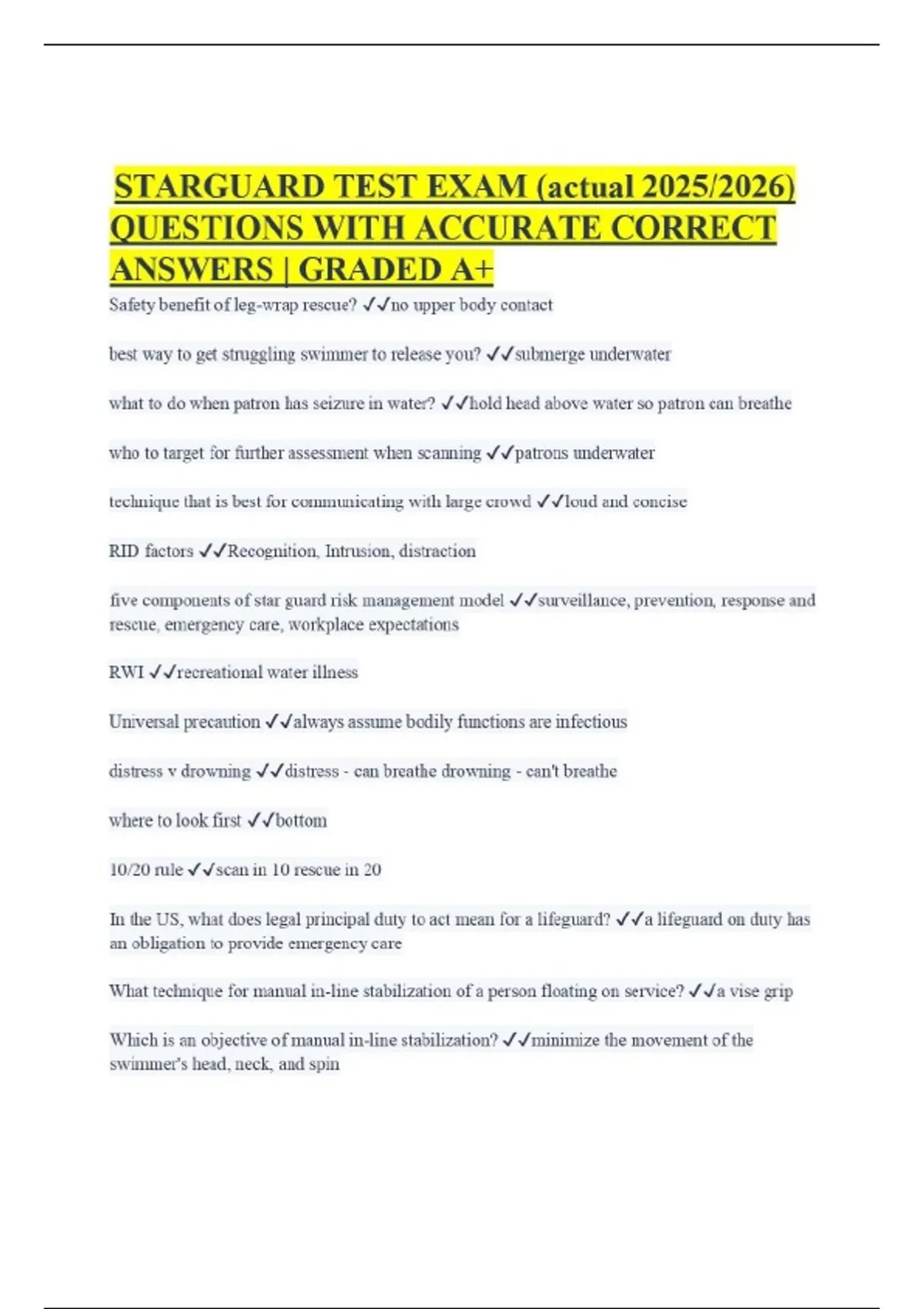STARGUARD TEST EXAM (actual 2025/2026) QUESTIONS WITH ACCURATE CORRECT ...