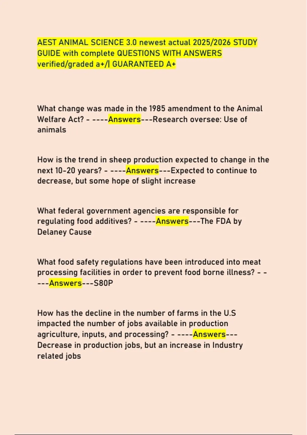 AEST ANIMAL SCIENCE 3.0 newest actual 2025/2026 STUDY GUIDE with ...