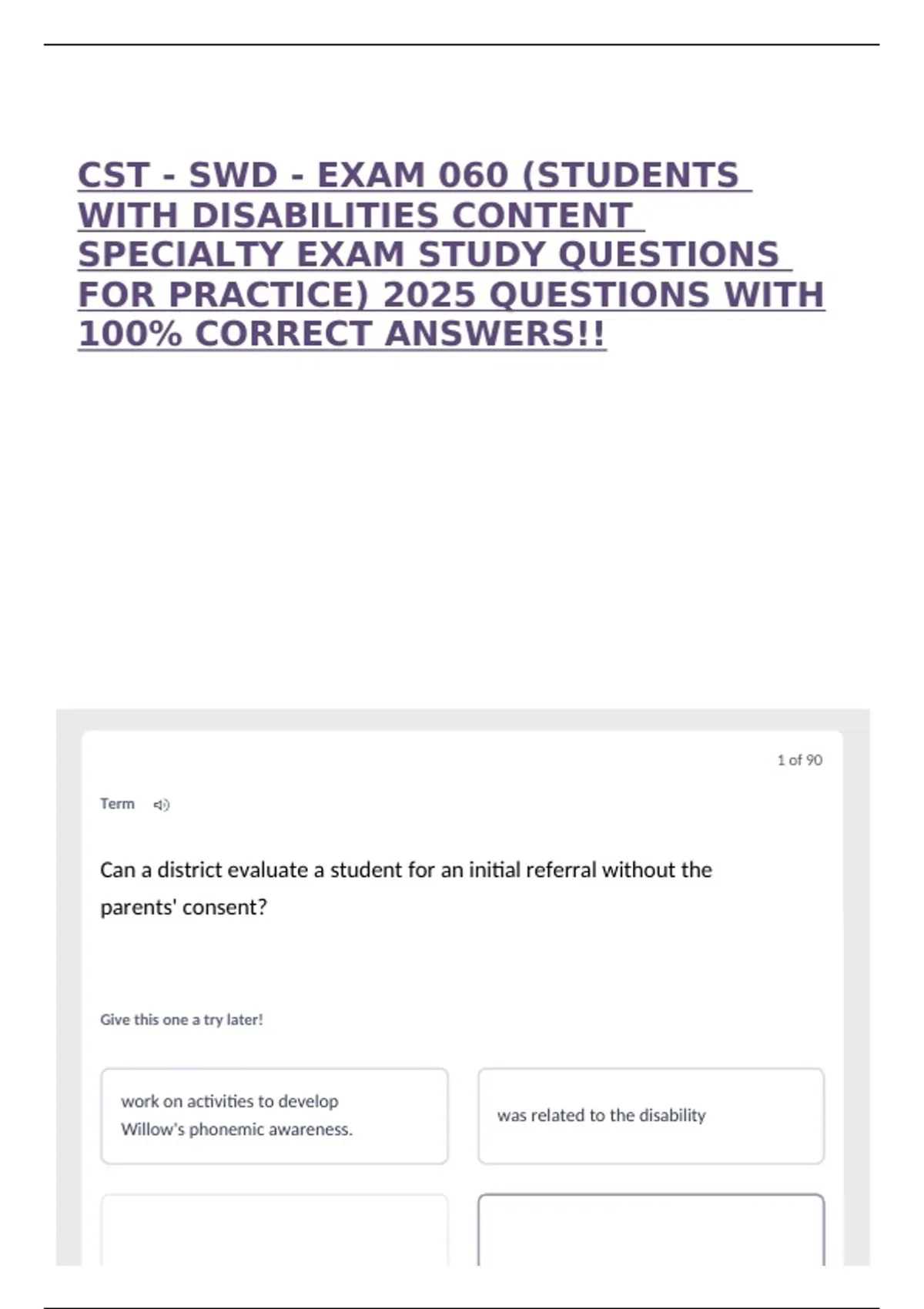 CST - SWD - EXAM 060 (STUDENTS WITH DISABILITIES CONTENT SPECIALTY EXAM ...