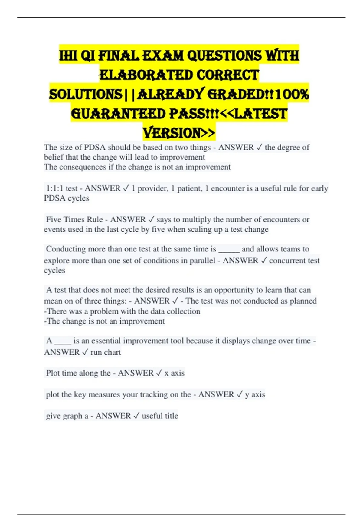 IHI QI Final Exam Questions with Elaborated Correct Solutions||Already ...