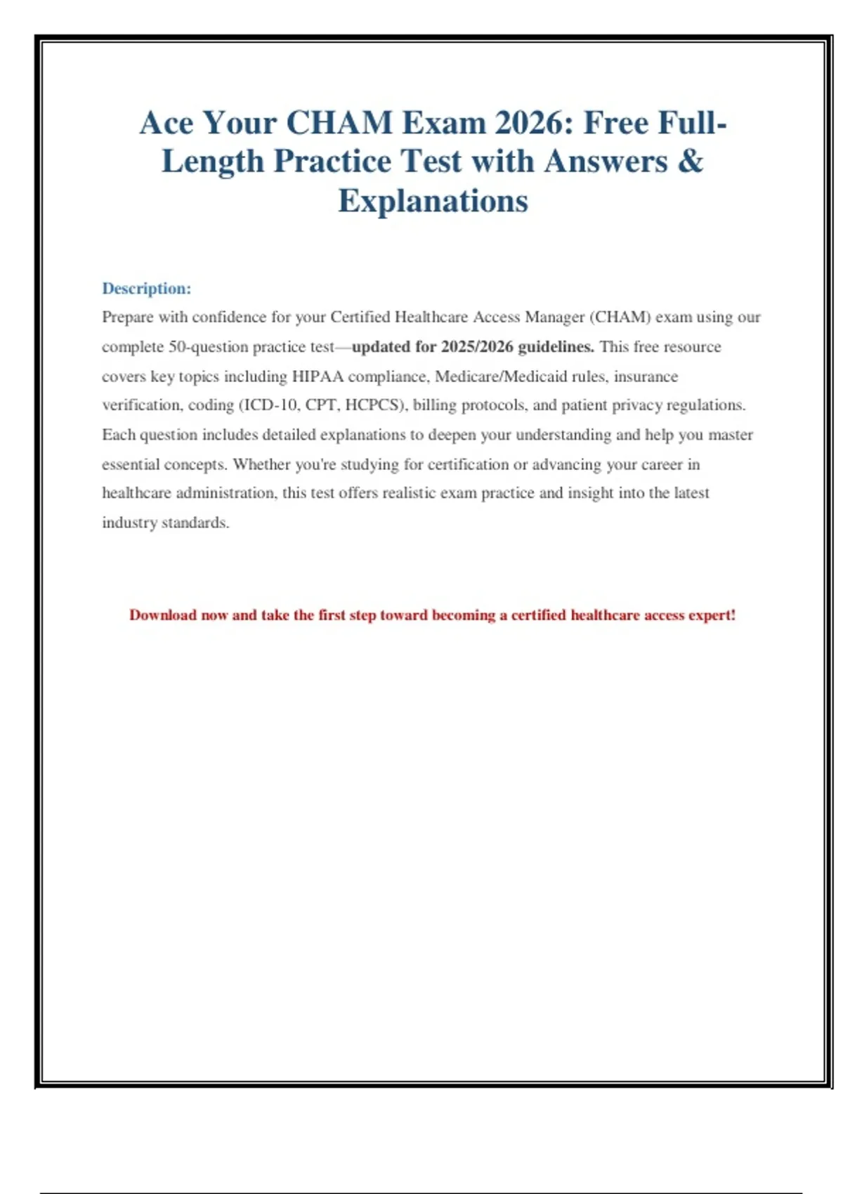 Healthcare Administration Exam 2026: CHAM Terminology & HIPAA ...