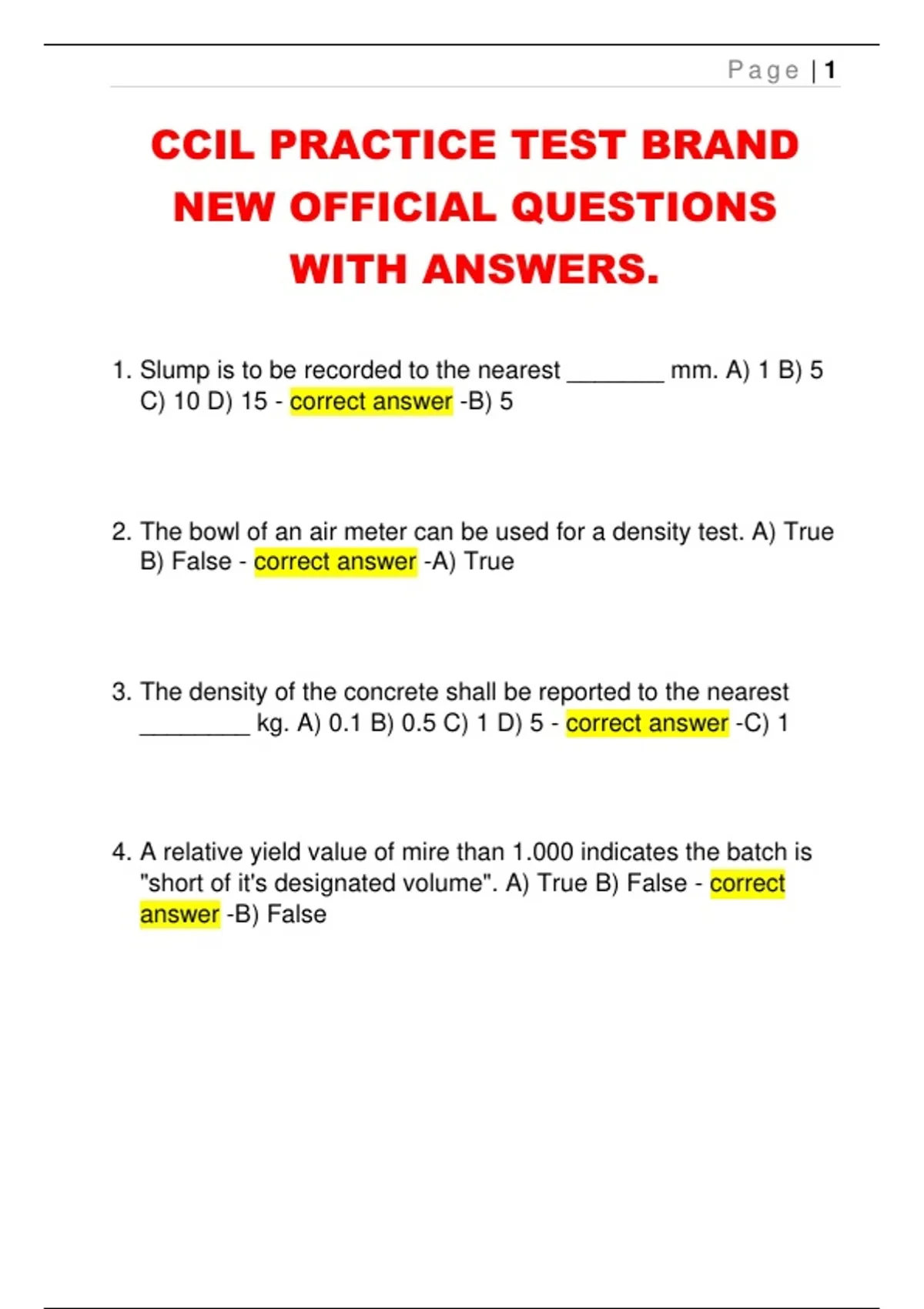 CCIL PRACTICE TEST BRAND NEW OFFICIAL QUESTIONS WITH ANSWERS. - CCIL ...
