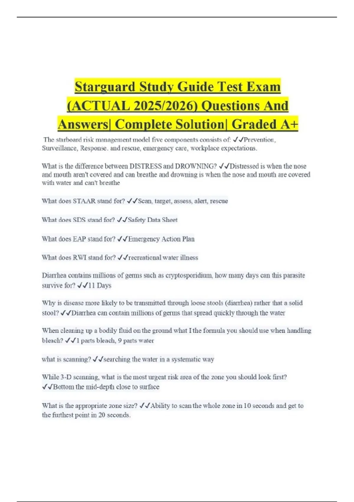 Starguard Study Guide Test Exam (ACTUAL 2025/2026) Questions And ...
