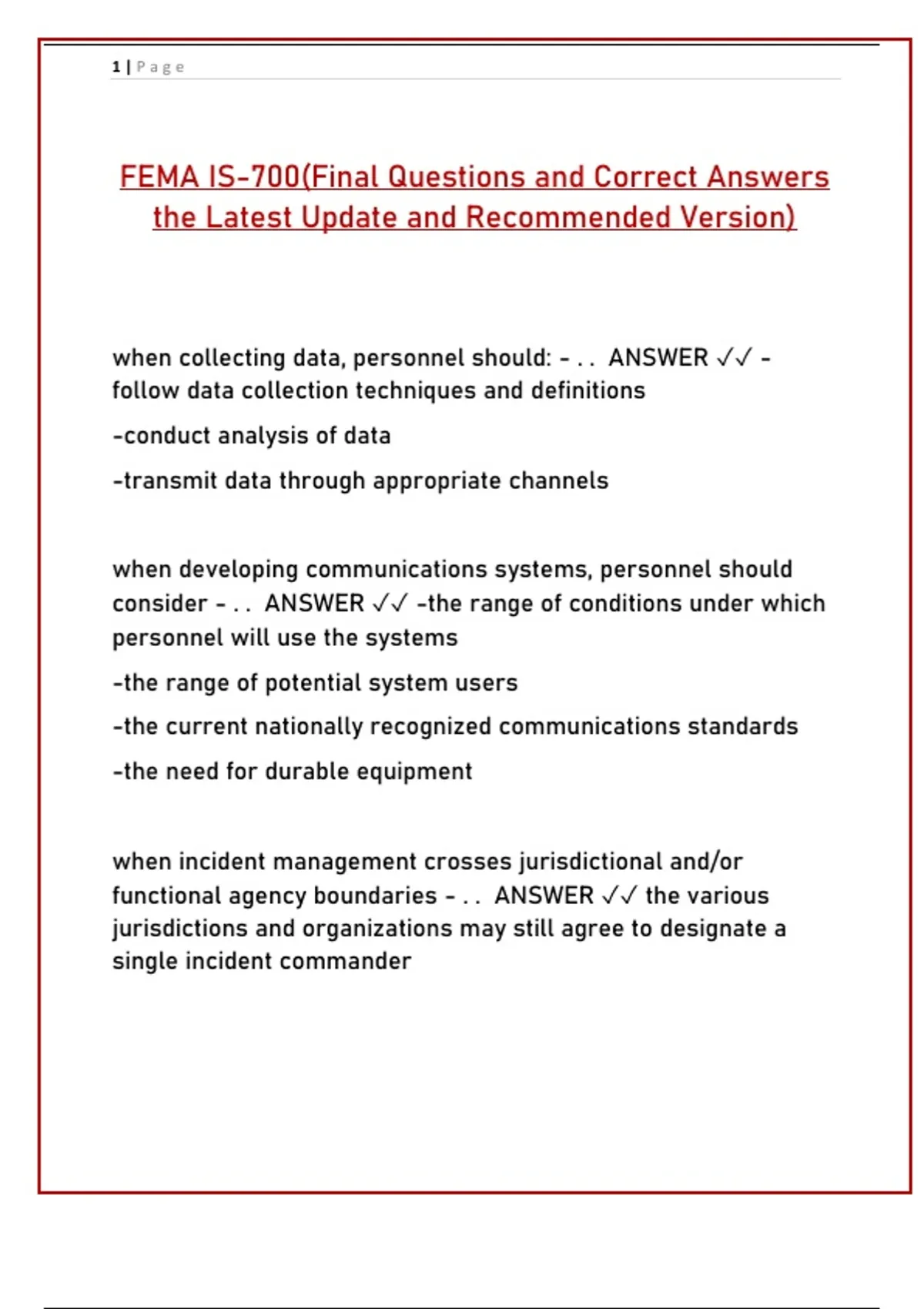 FEMA IS-700 Final Exam Questions and Answers 2025: Latest NIMS Study ...