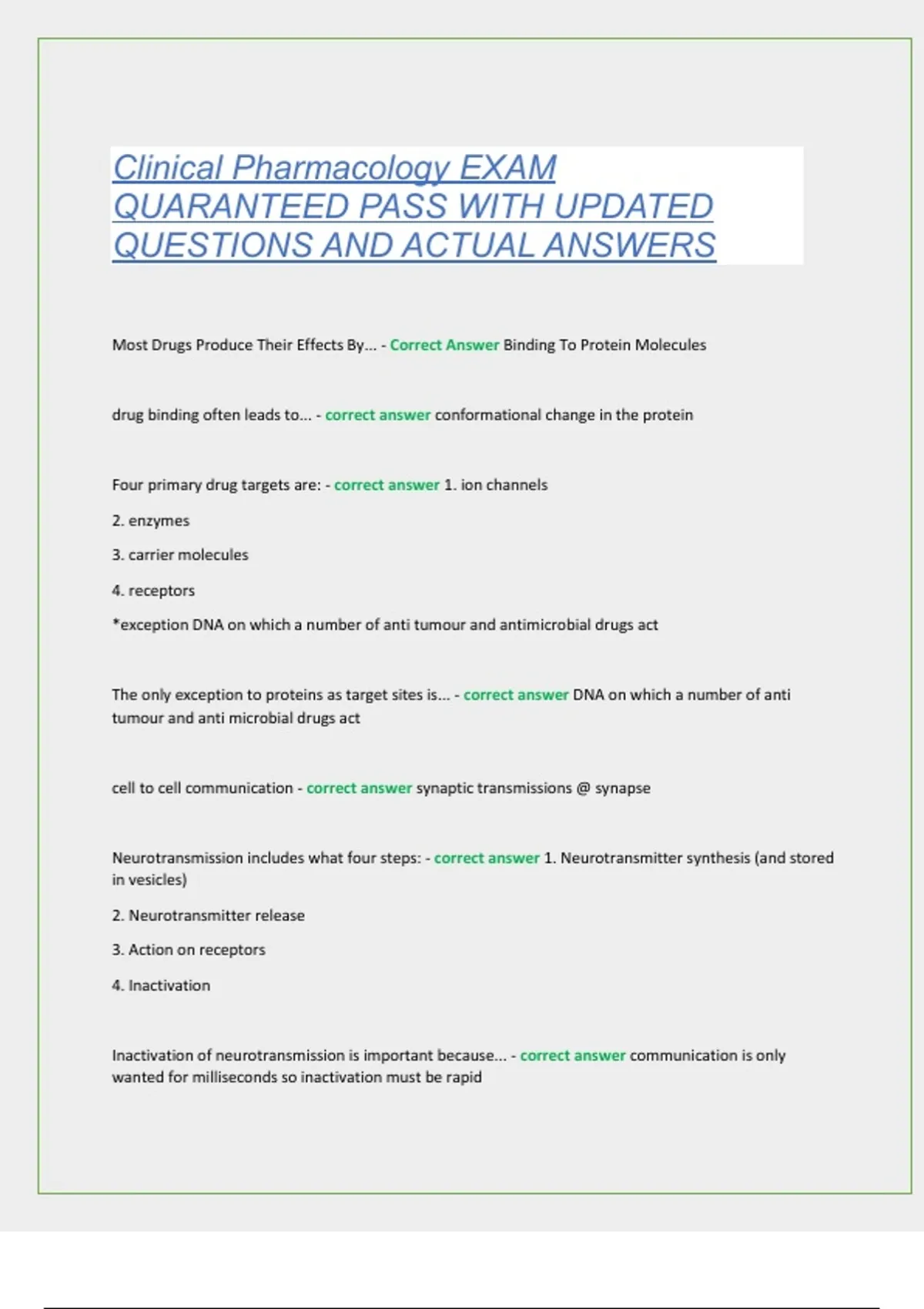 Clinical Pharmacology Exam – Guaranteed Pass | Updated Questions ...